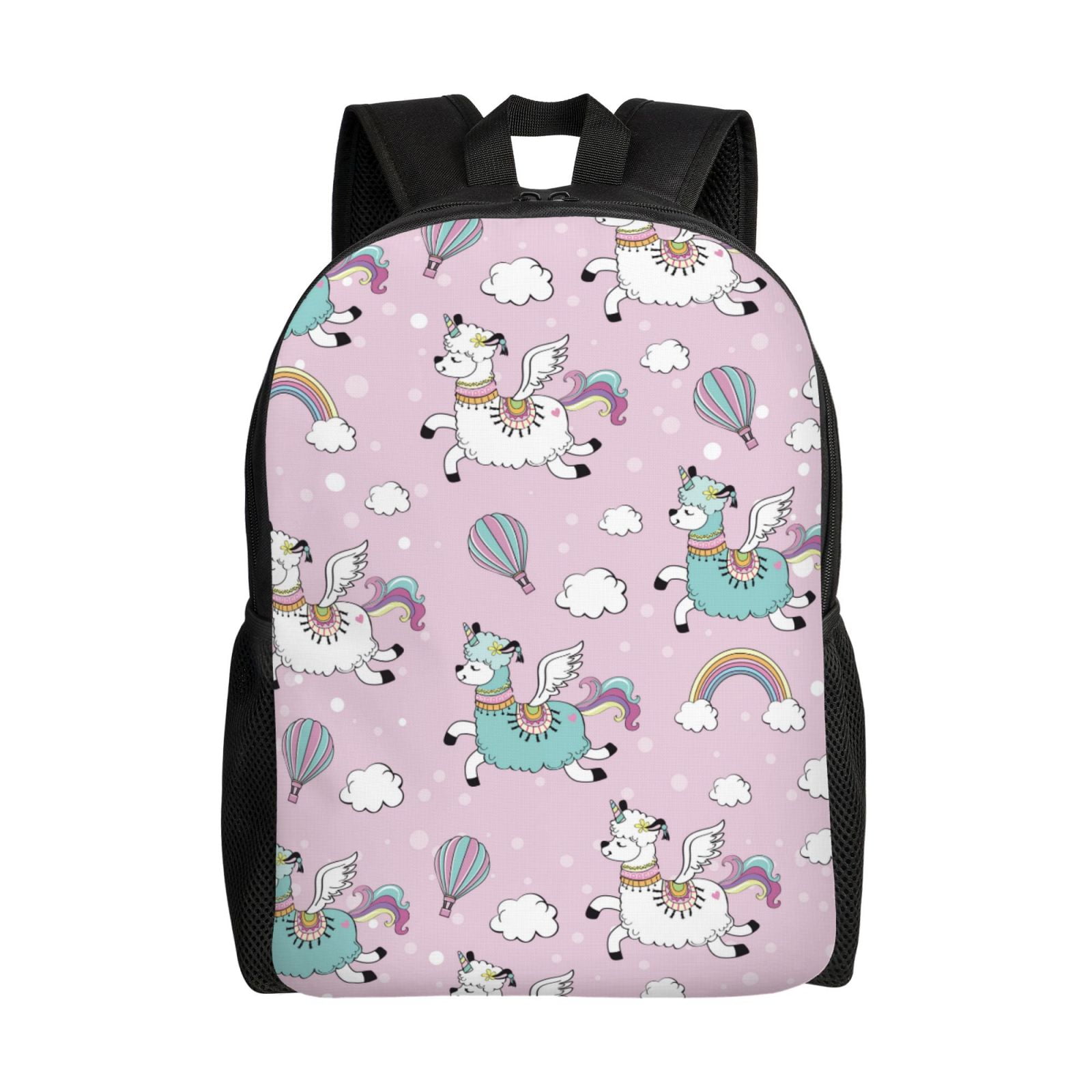 Qekee Llama Unicorn and Rainbow print Travel Backpack for women and men ...