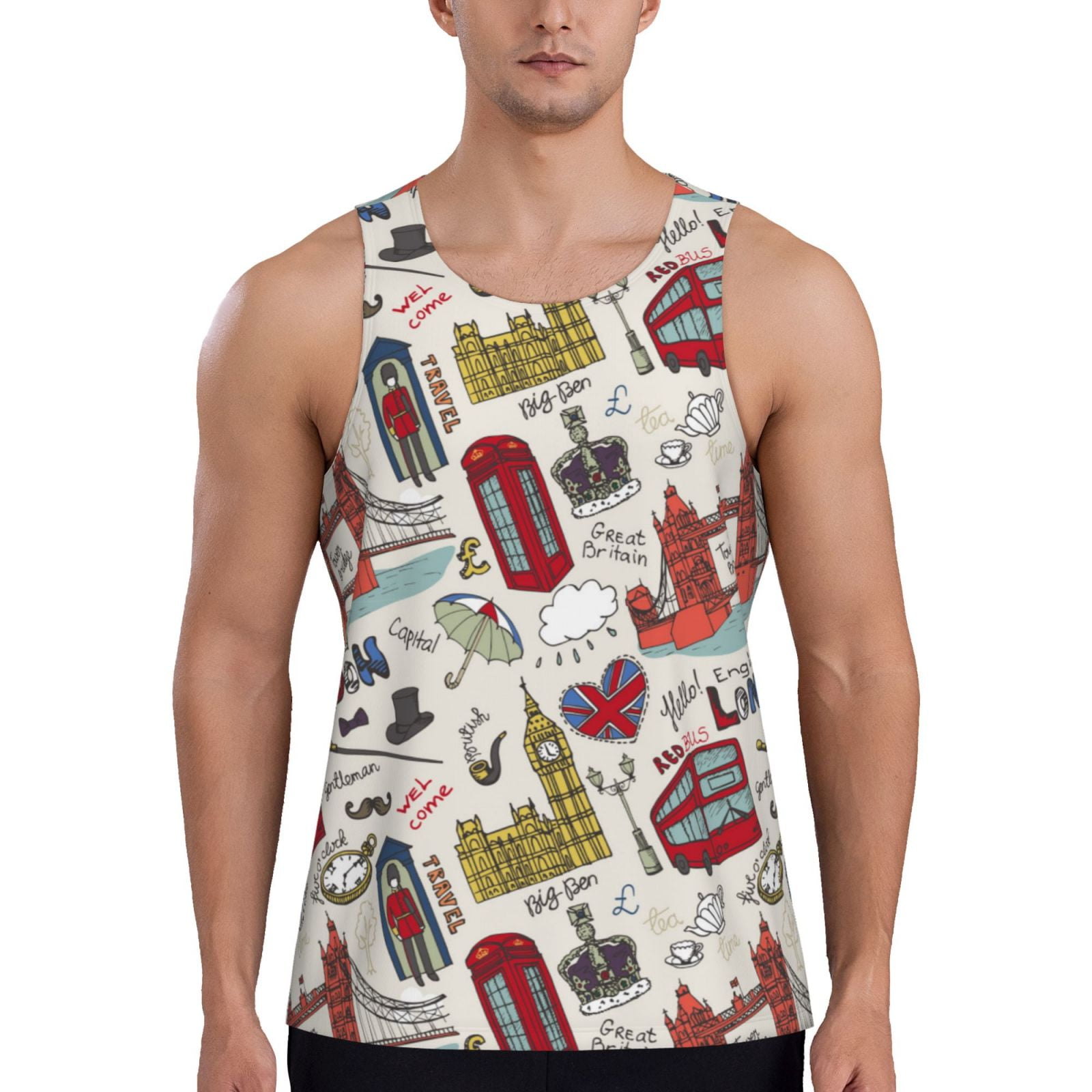 Qekee London Landmark1 Print Men's Workout Tank Tops,Sleeveless Muscle ...