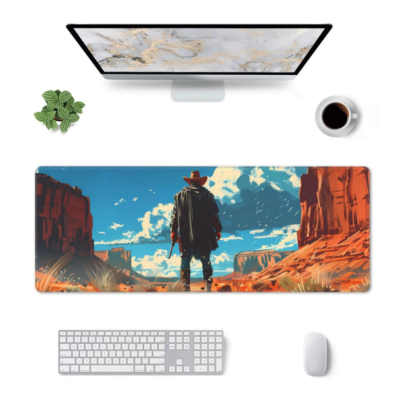 Qekee Lone Cowboy Desert Scene Print Mouse Pad,Desk Pad Protector ...