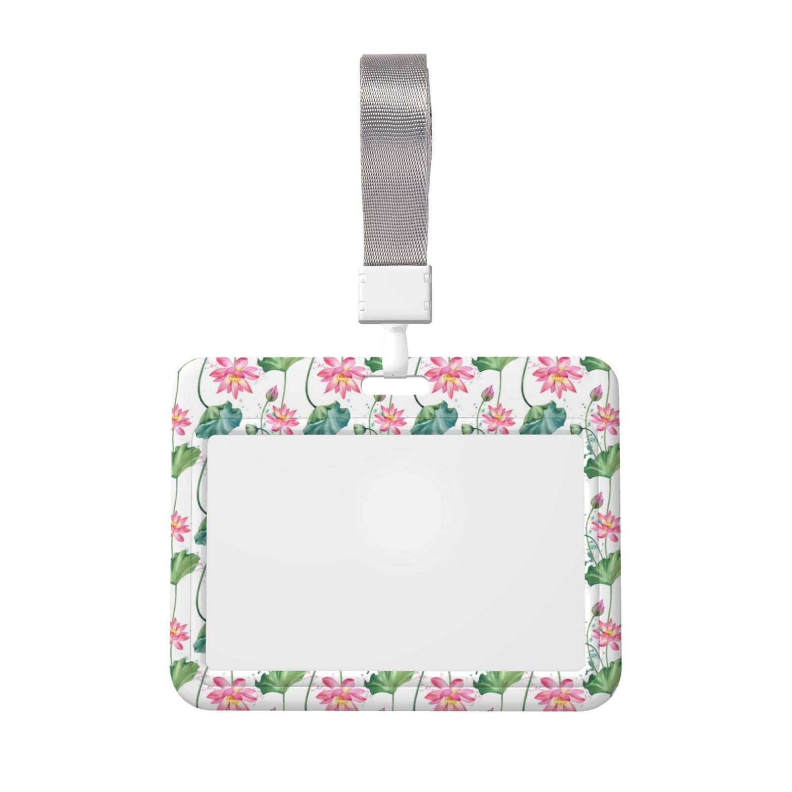 Qekee Lotus Flower Print Card Badge Holder,Clear Name Tag ID Card ...