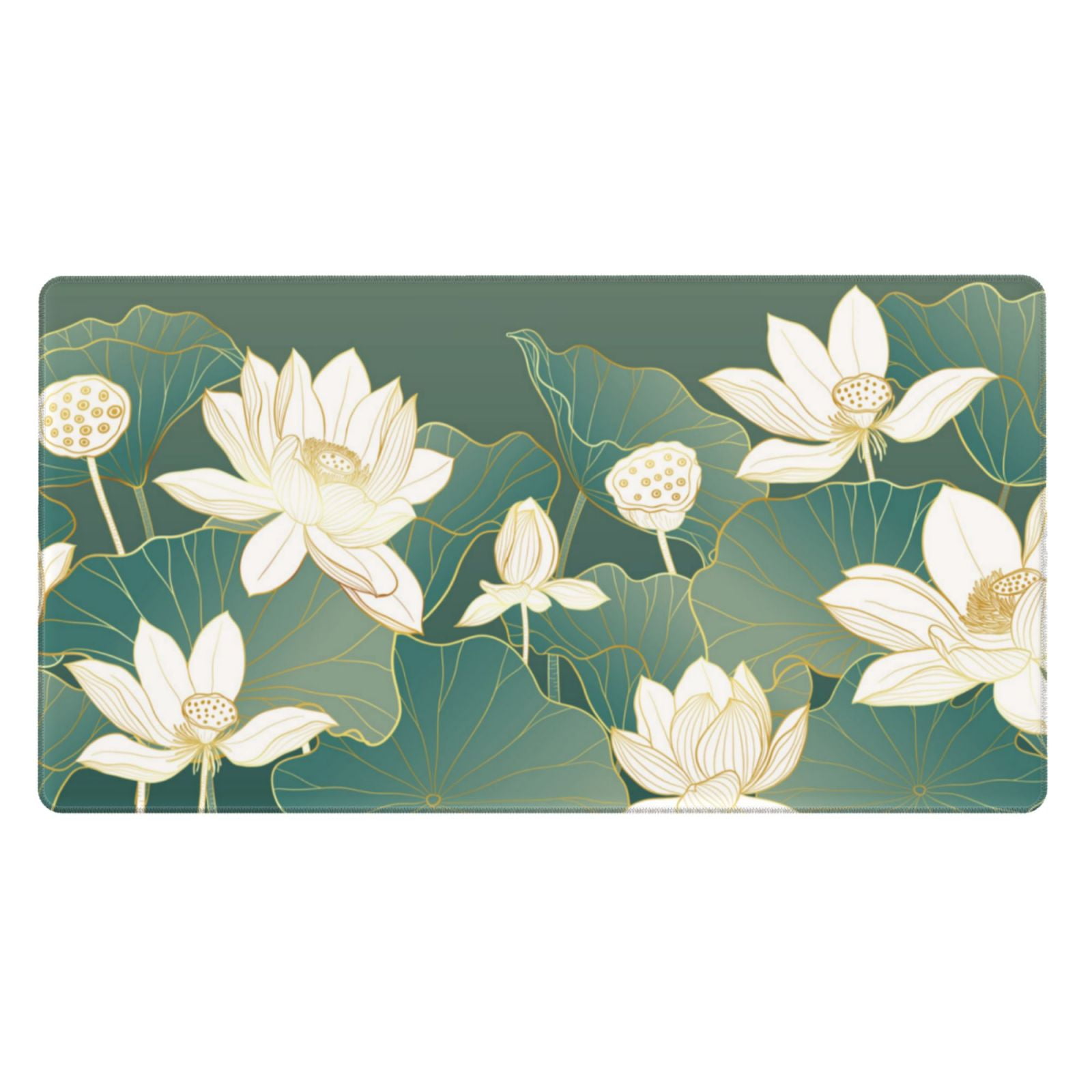Qekee Lotus Golden Line Print Desk Pad Protector,Mouse Pad,Office Desk ...