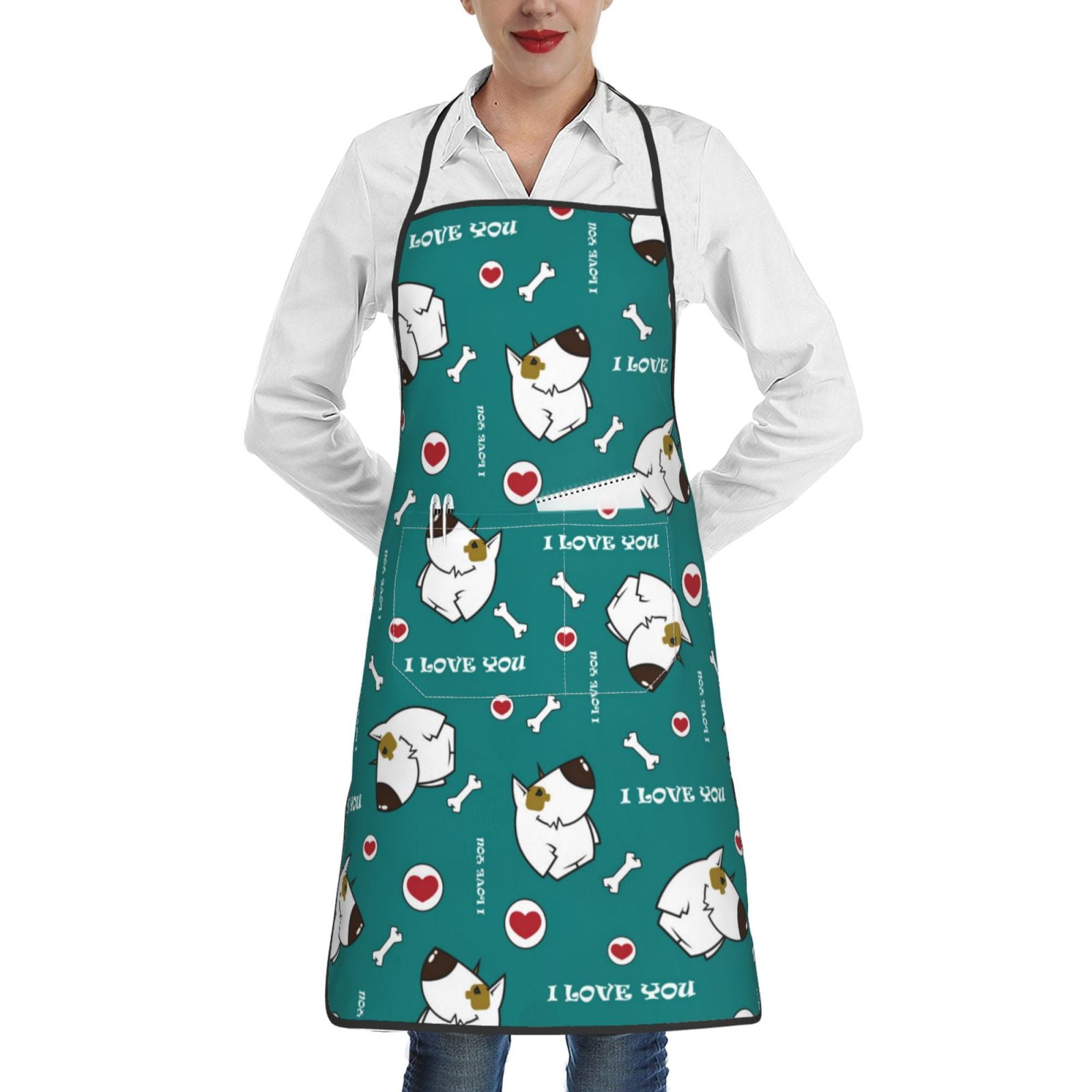 Qekee Love Dog Print Adjustable Bib Apron Resistant with Pocket ...