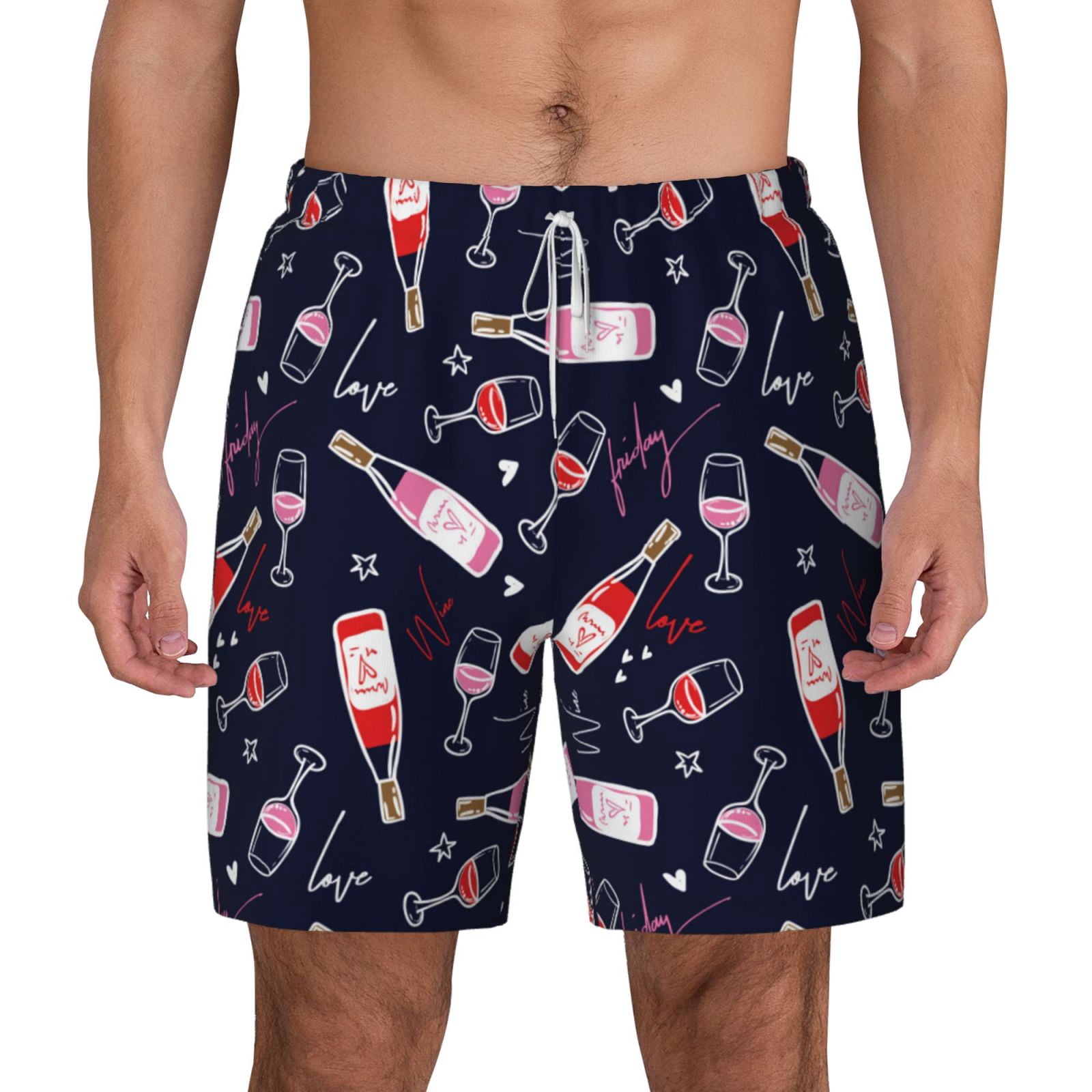 Qekee Love Wine print Mens Swim Quick Dry Stretch Swim Shorts Lining ...