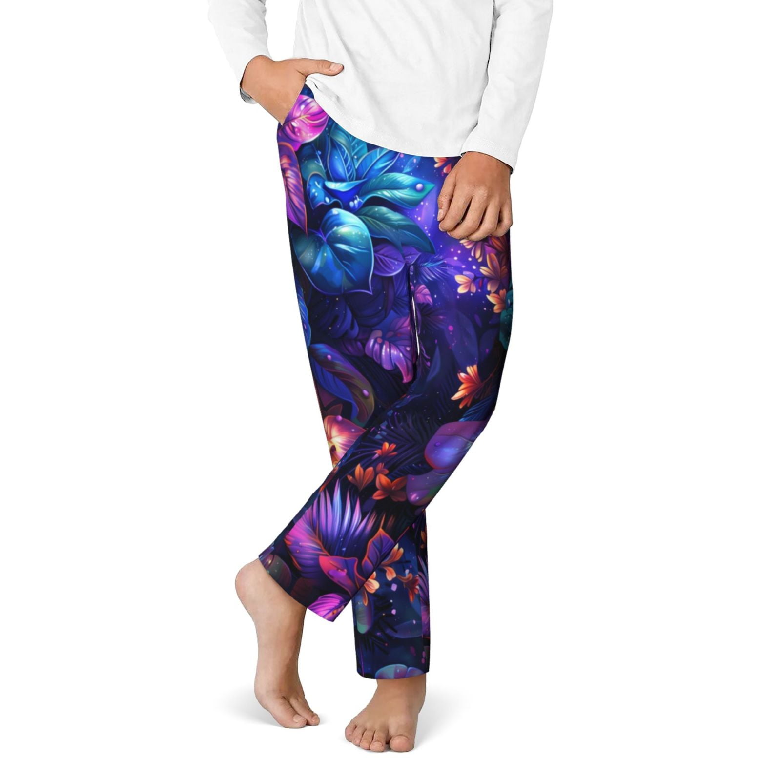 Qekee Magic Colorful Forest Leaves Print Kids Pajama Pants, Teenagers ...