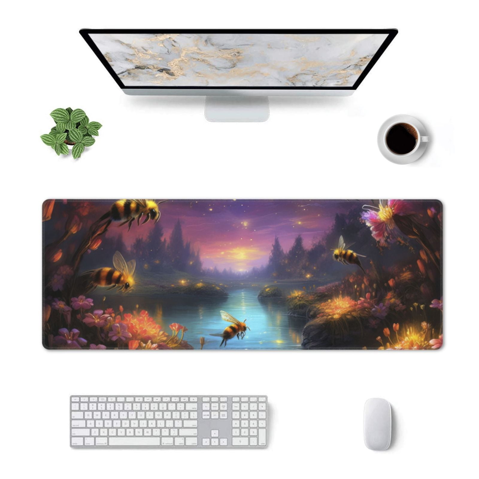 Qekee Magical Bees Twilight River Print Mouse Pad,Desk Pad Protector ...