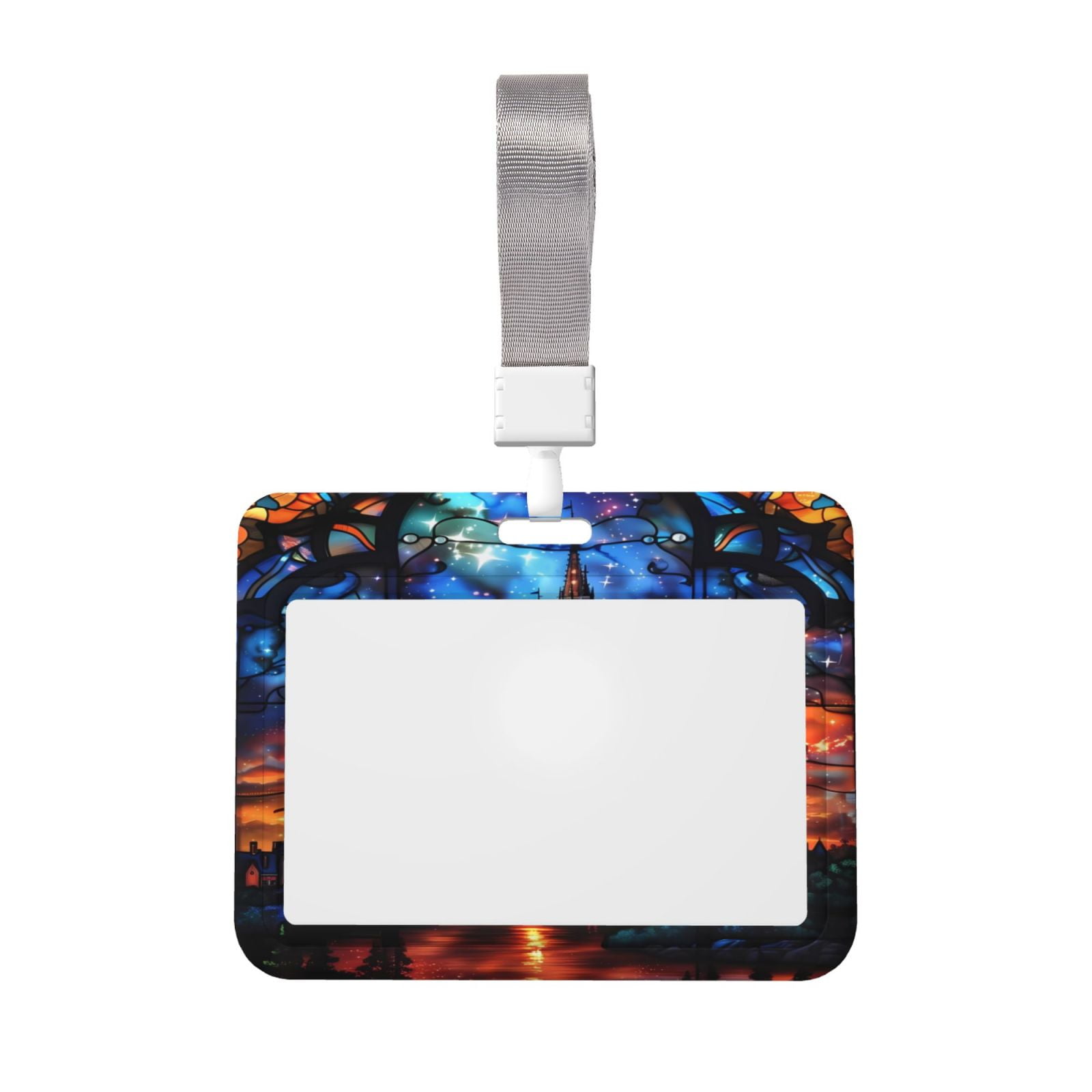 Qekee Magical Stained Glass Castle Print Card Badge Holder,Clear Name ...