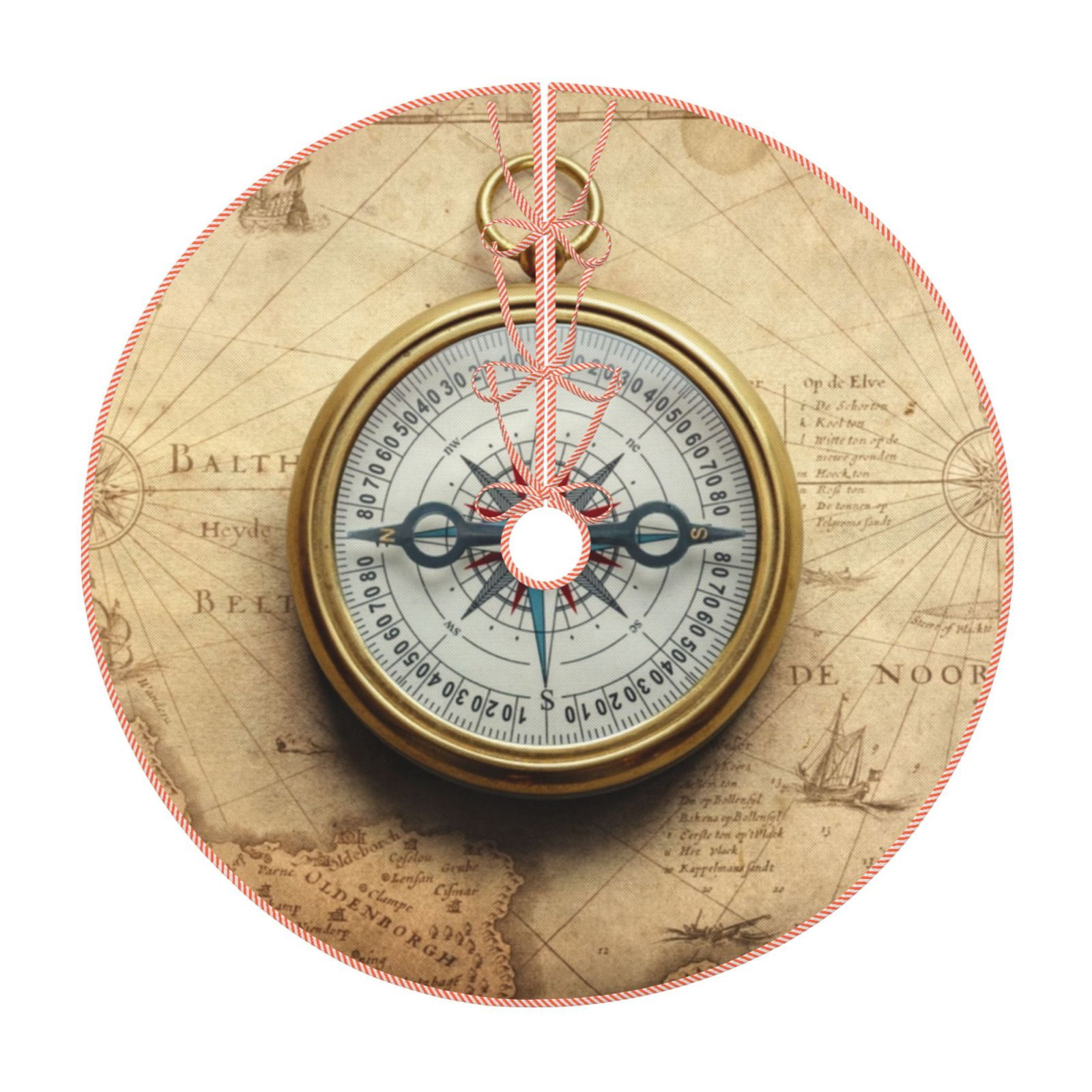 Qekee Magnetic Old Compass On World Map print Christmas Tree Skirt , A ...