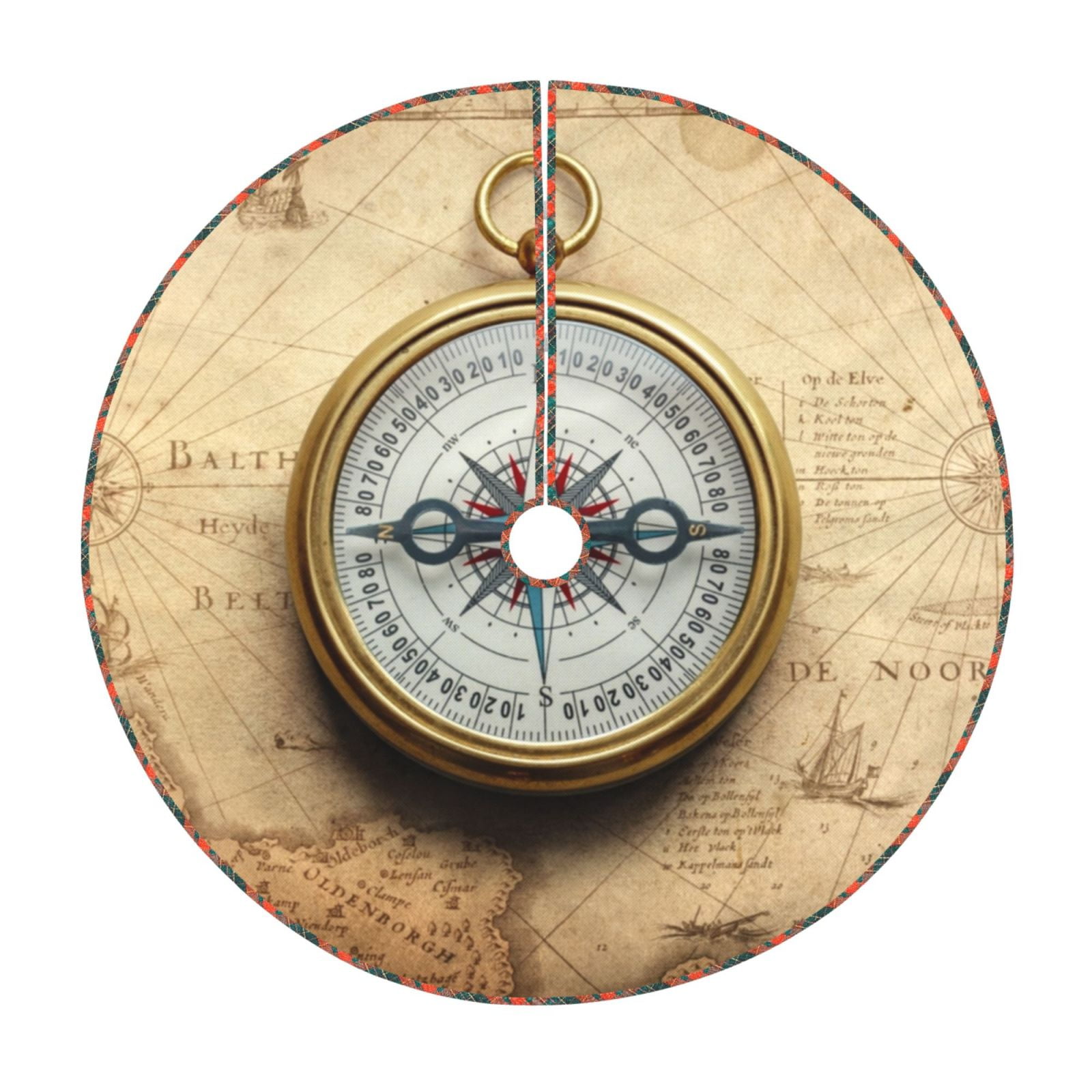 Qekee Magnetic Old Compass On World Map print Christmas Tree Skirt , A ...