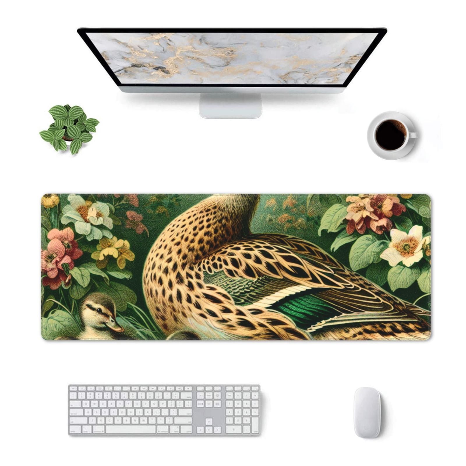 Qekee Mallard Duck And Flowers Print Mouse Pad,Desk Pad Protector ...