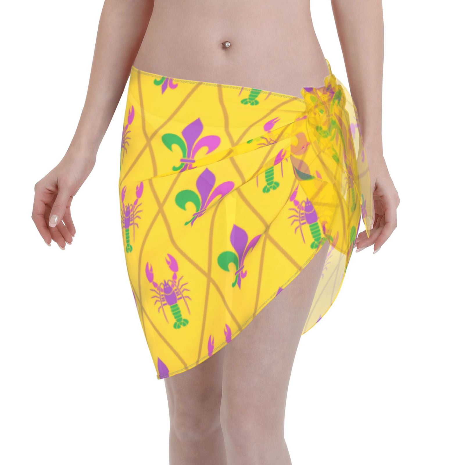 Qekee Mardi Gras Crayfish and Fleur de lis Women's Short Sarongs Cover ...