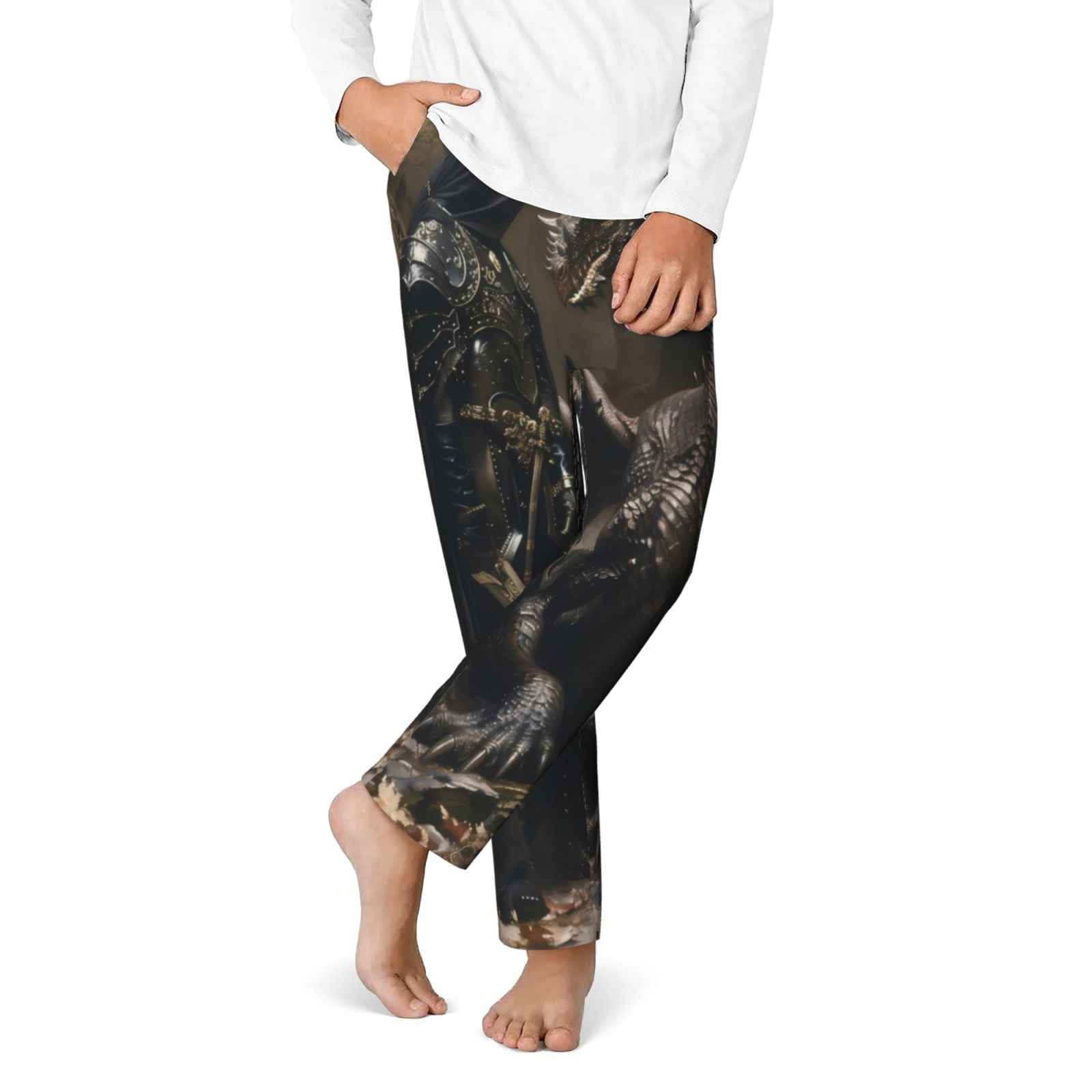 Qekee Medieval Knight And Dragon Print Kids Pajama Pants, Teenagers ...