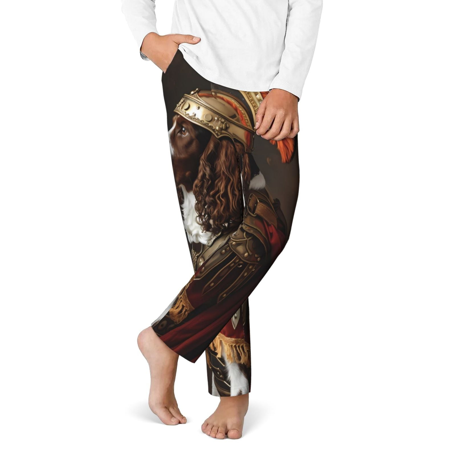 Qekee Medieval Knight Dog Print Kids Pajama Pants, Teenagers' Bottom ...