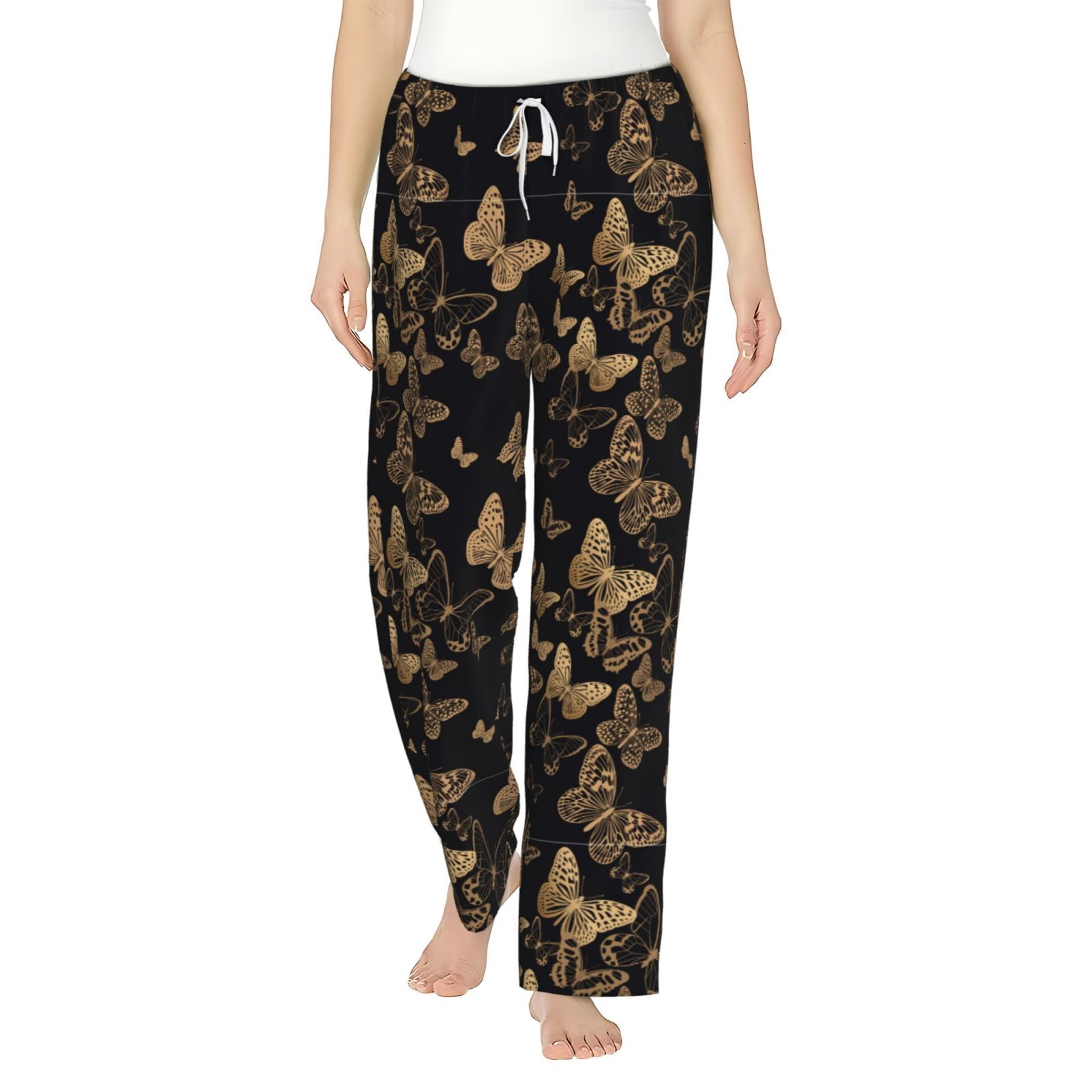 Qekee Modern Golden Butterfly print Women Pajama Pants - Walmart.com