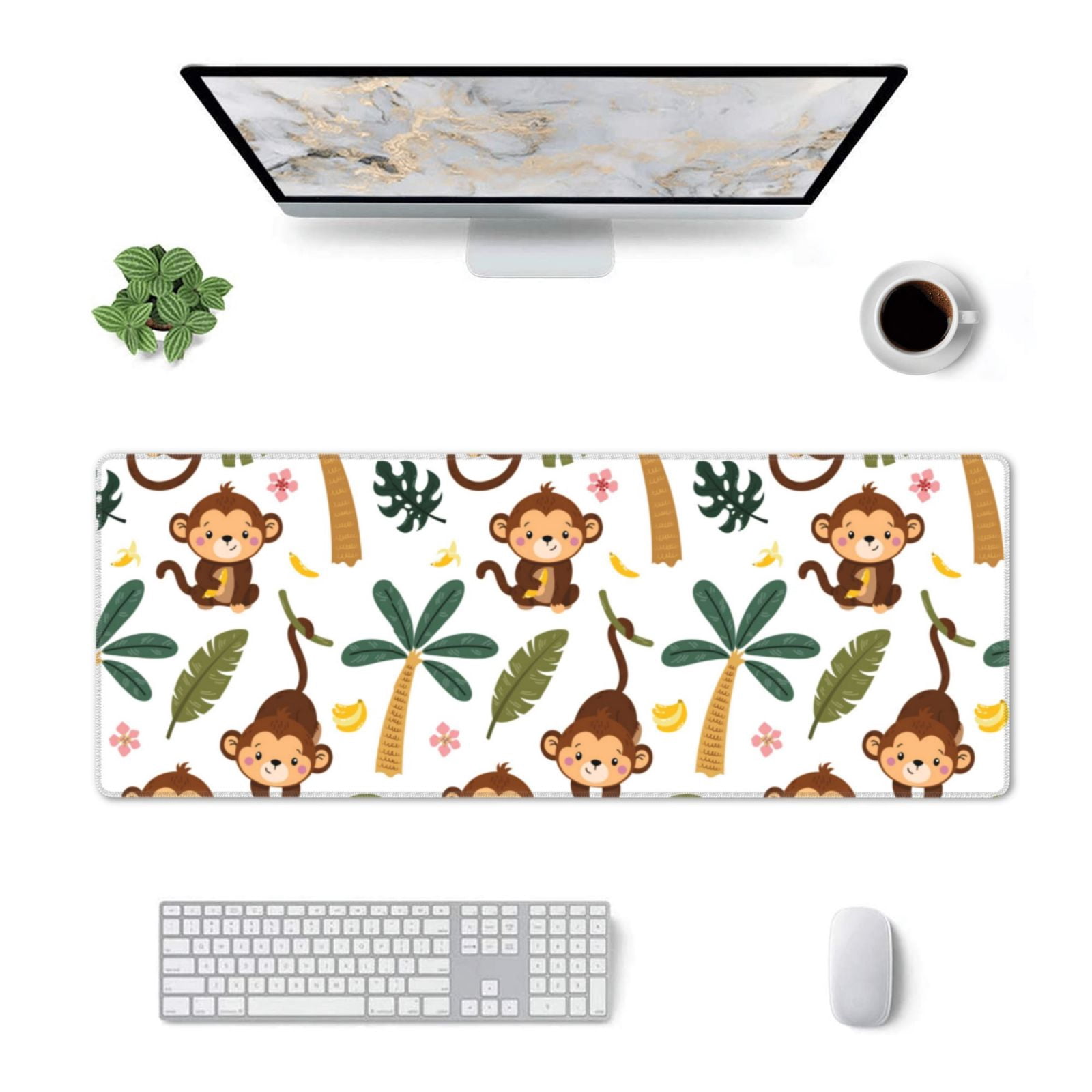 Qekee Monkeys Swinging from Palms Print Mouse Pad,Desk Pad Protector ...