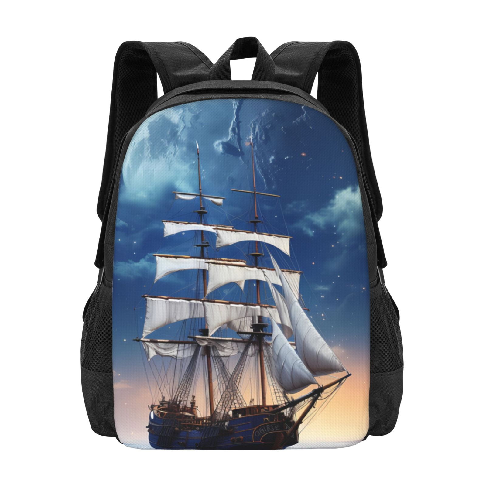 Qekee Moonlit Night Sea Sailboat for Travel Laptop Backpack for womem ...