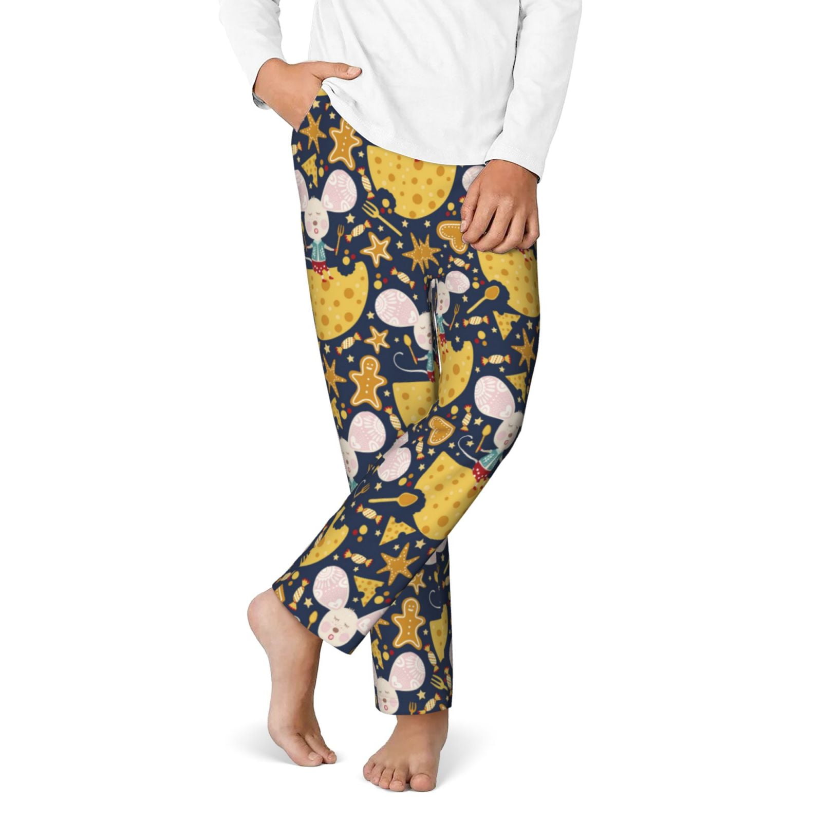 Qekee Mouse Cheese Print Kids Pajama Pants, Teenagers' Bottom ...