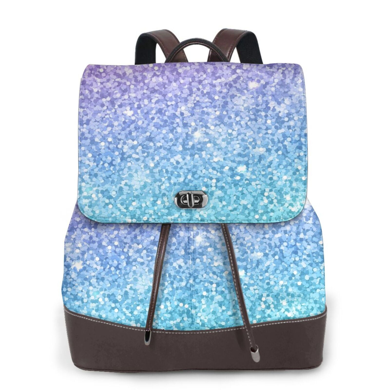 Qekee Multicolor Glitter Print Leather Backpack Purse for Women,Ladies ...
