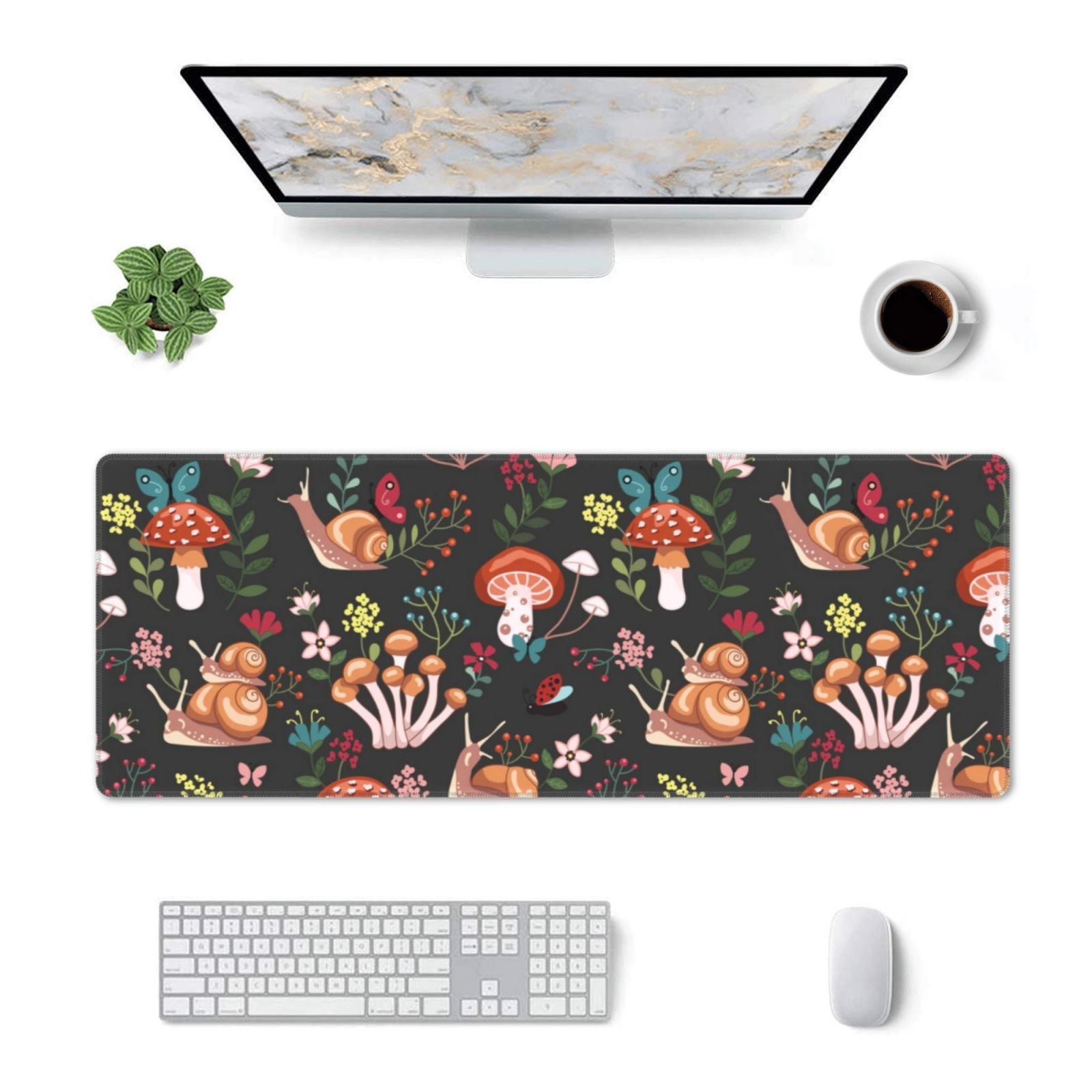 Qekee Mushroom With Snails Print Mouse Pad,Desk Pad Protector,Office ...