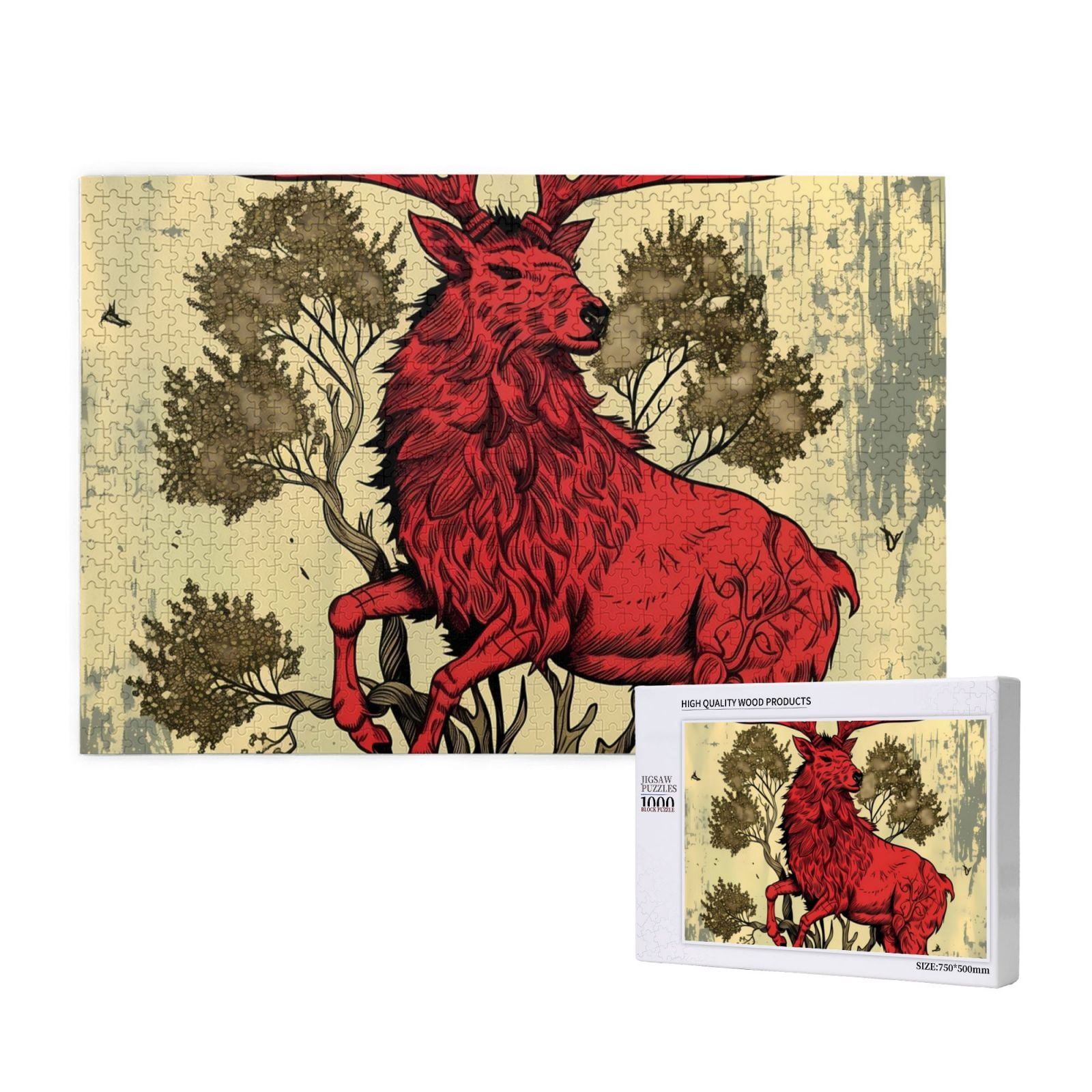 Qekee Mythical Red Stag Illustration Print 1000-Piece Jigsaw Puzzles ...