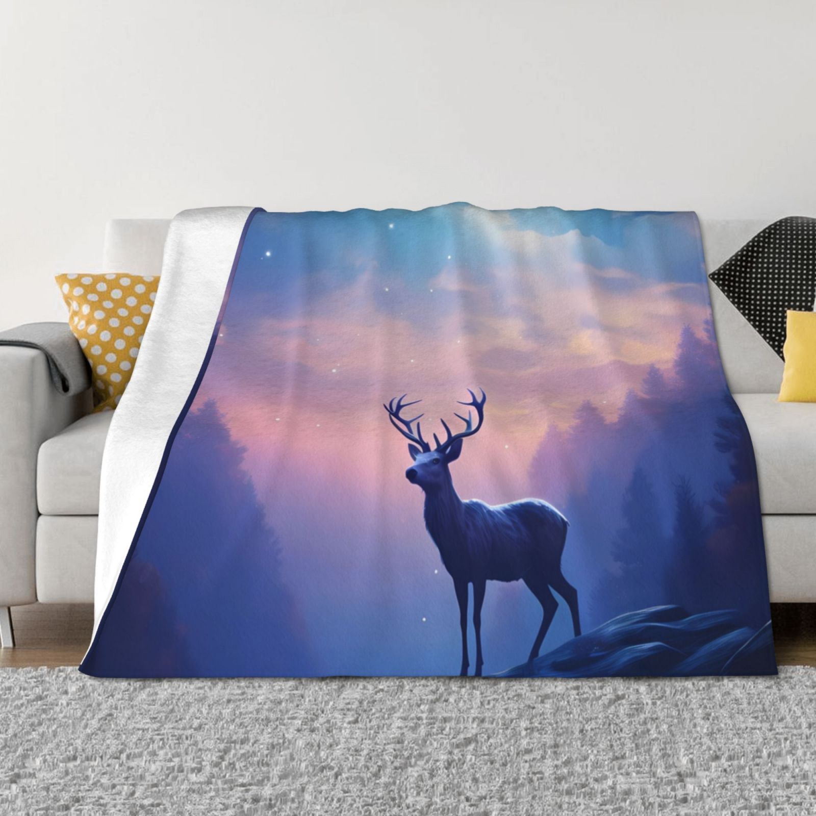 Qekee Night Sky Elk print Throw Blanket, Cotton Flannel Home Decor, All ...