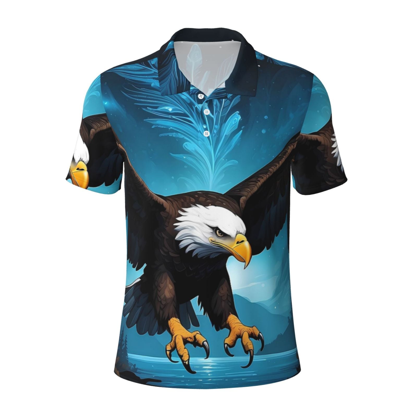 Qekee Night Sky Forest Bald Eagle for Mens Polo Shirts Casual Short ...