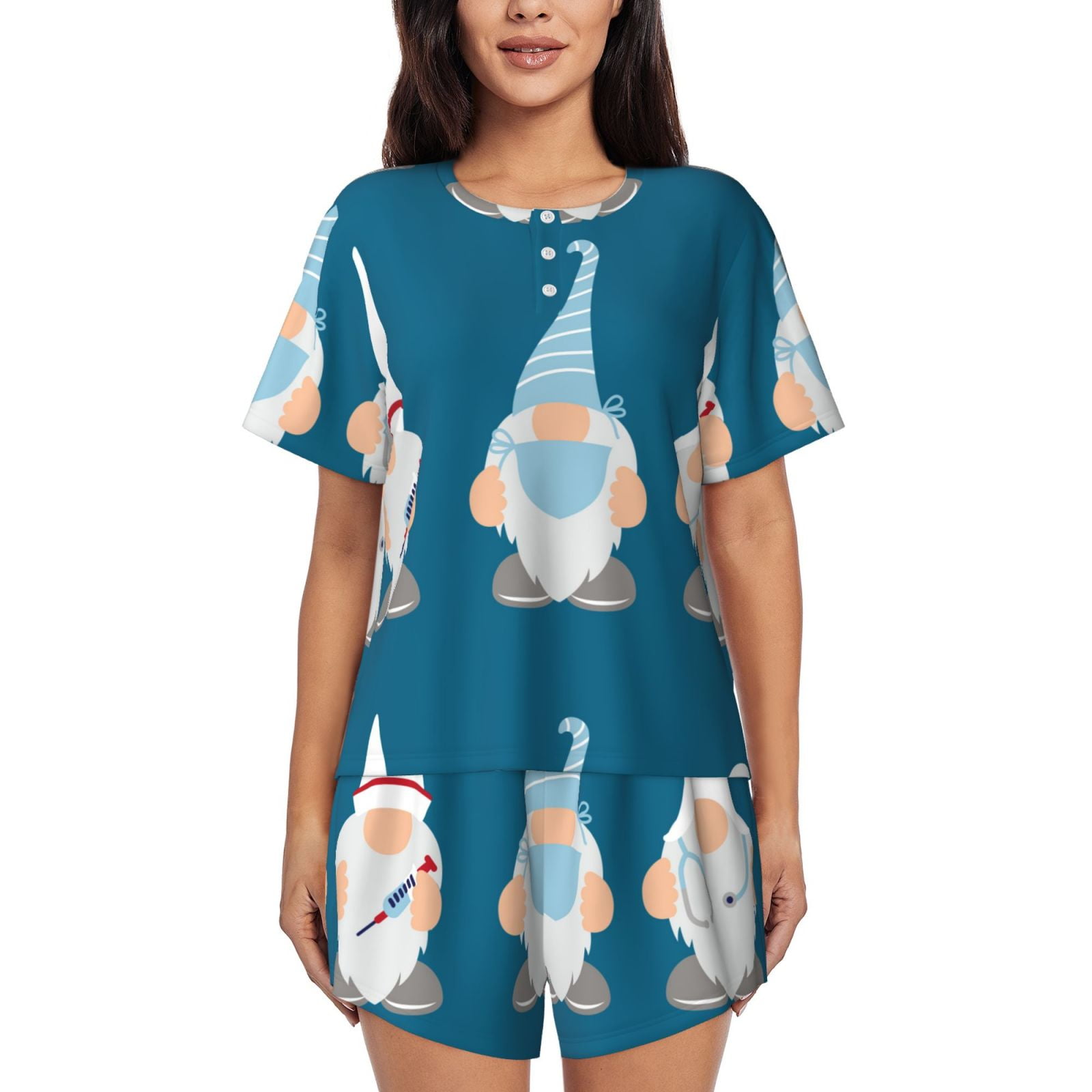 Qekee Nurse Doctor Gnomes Women's Pajama Set Short Sleeve Sleepwear ...
