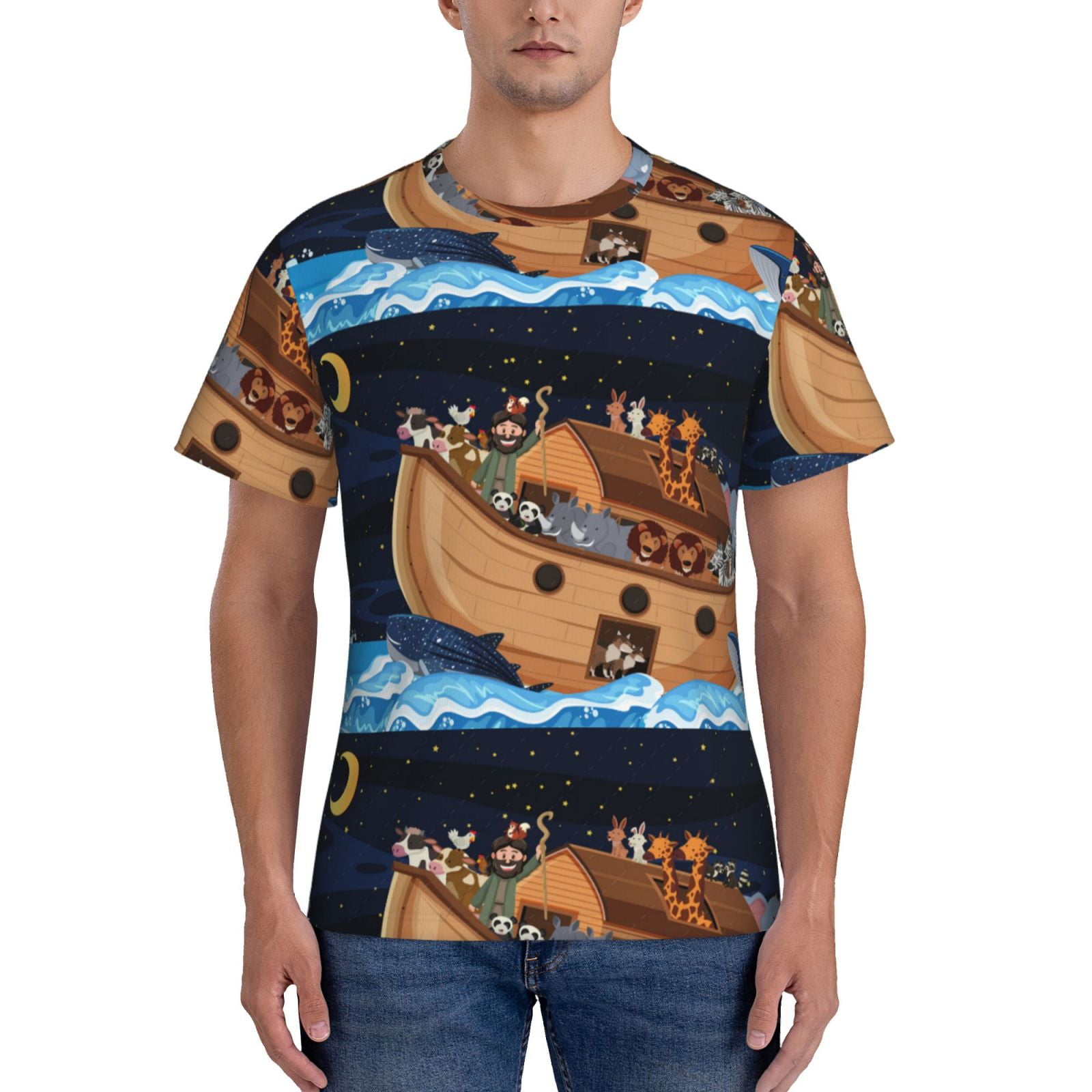 Qekee Ocean Scene with Noah's Ark Classic Fit T-Shirt Men's Shirt Men's ...