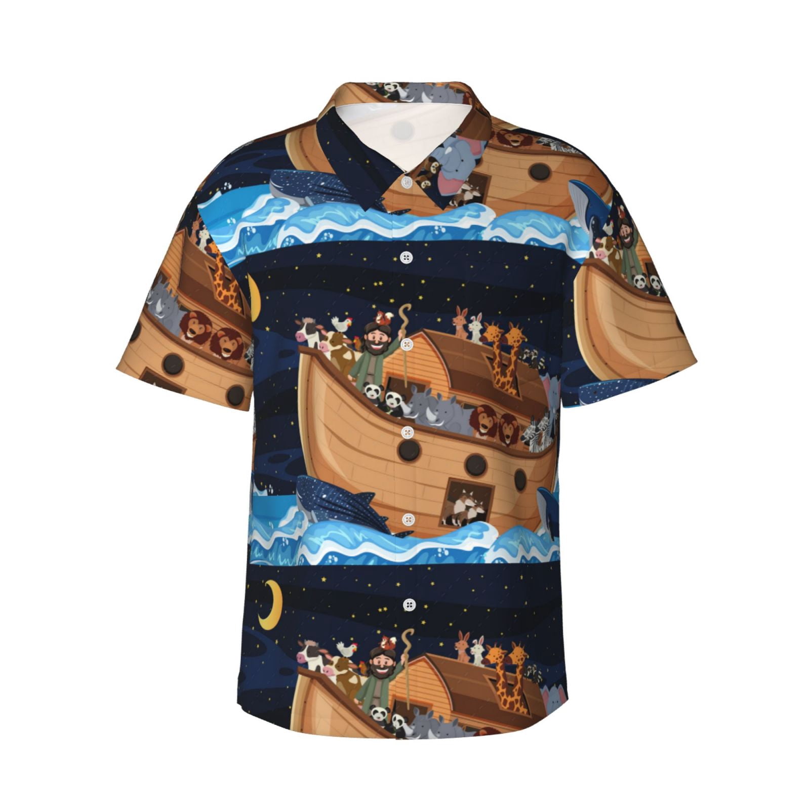 Qekee Ocean Scene with Noah's Ark print Hawaiian Shirt for Men Short ...