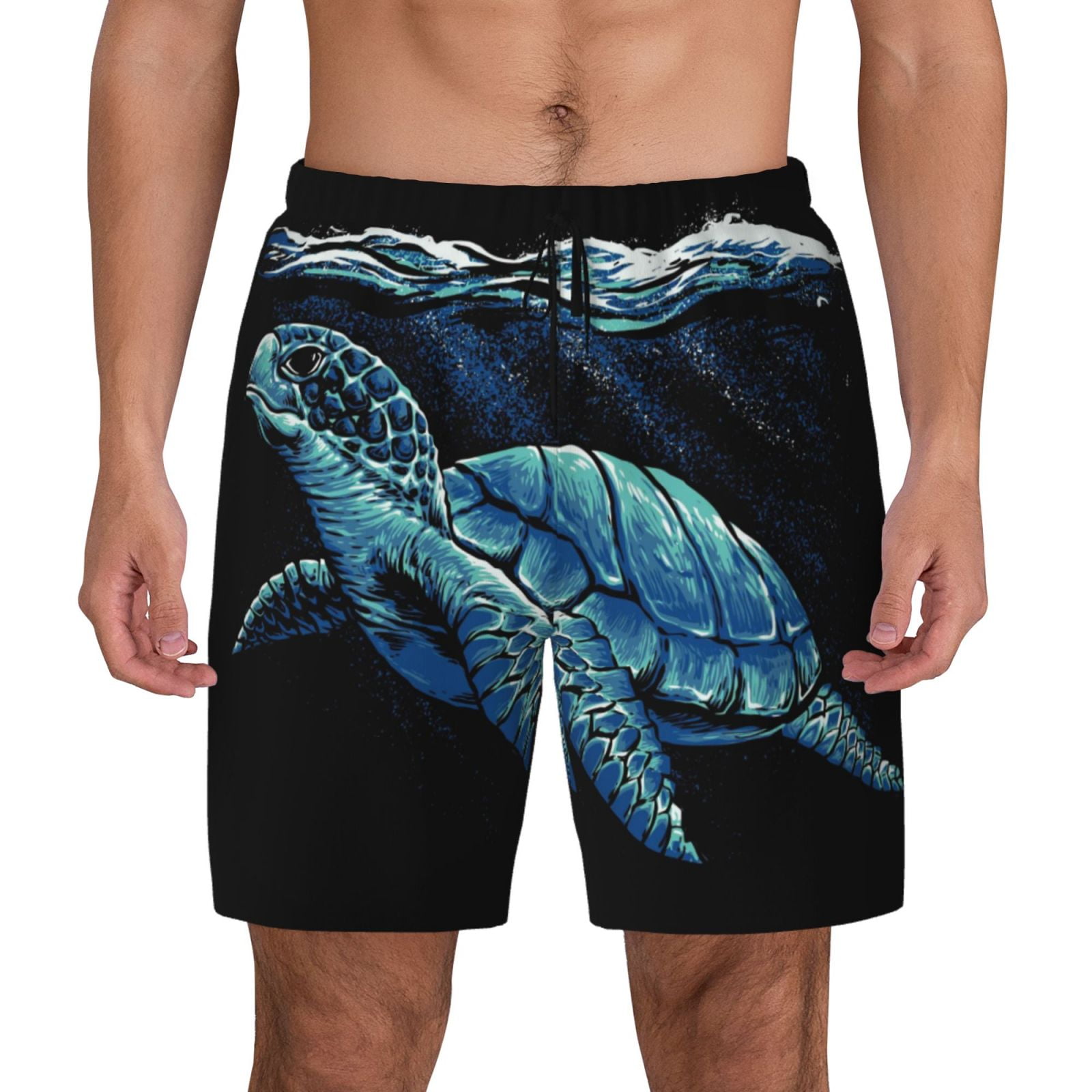 Qekee Ocean Turtle print Mens Swim Quick Dry Stretch Swim Shorts Lining ...