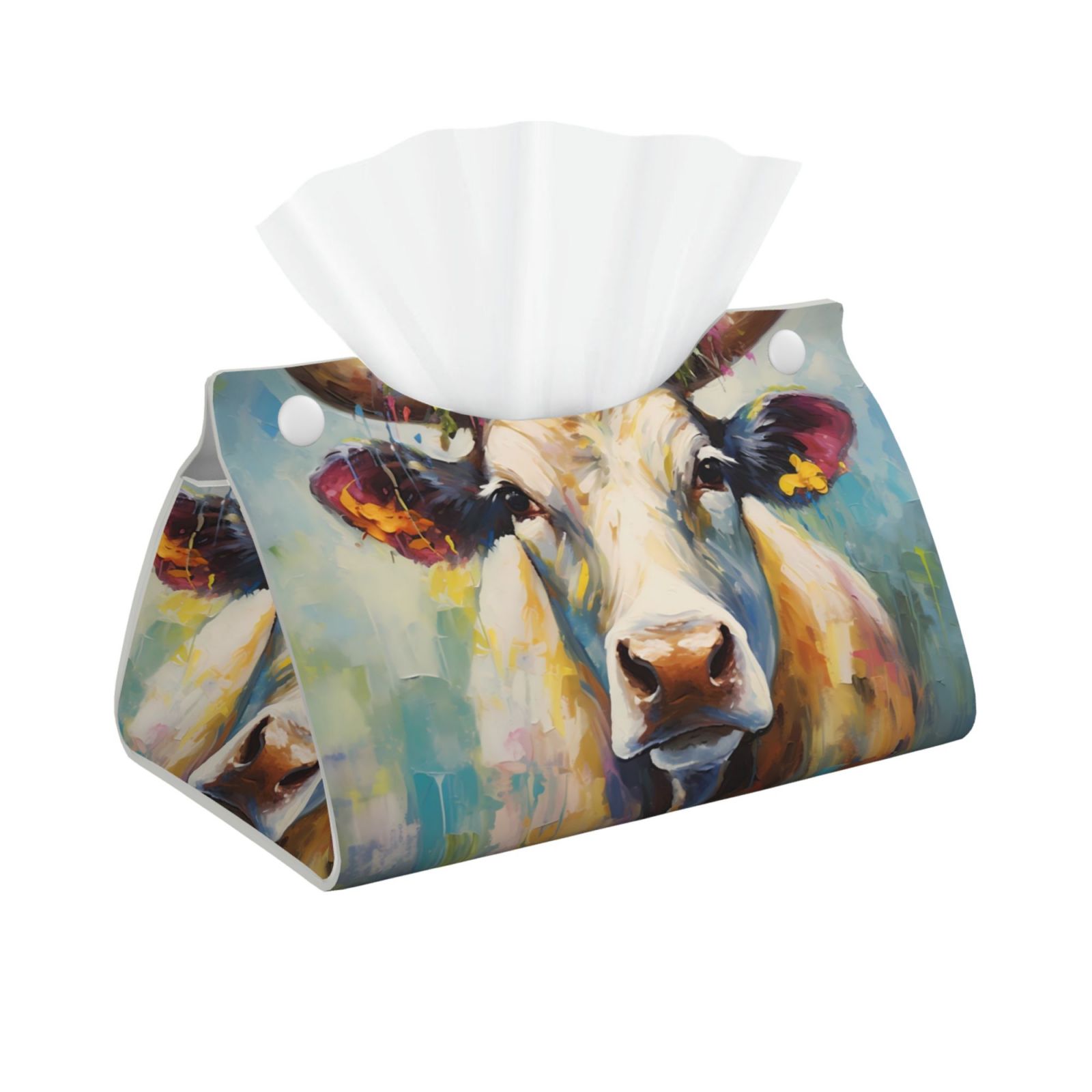 Qekee Oil Painting Flower Cow Long Tissue Box Cover, Tissue Holder, PVC ...