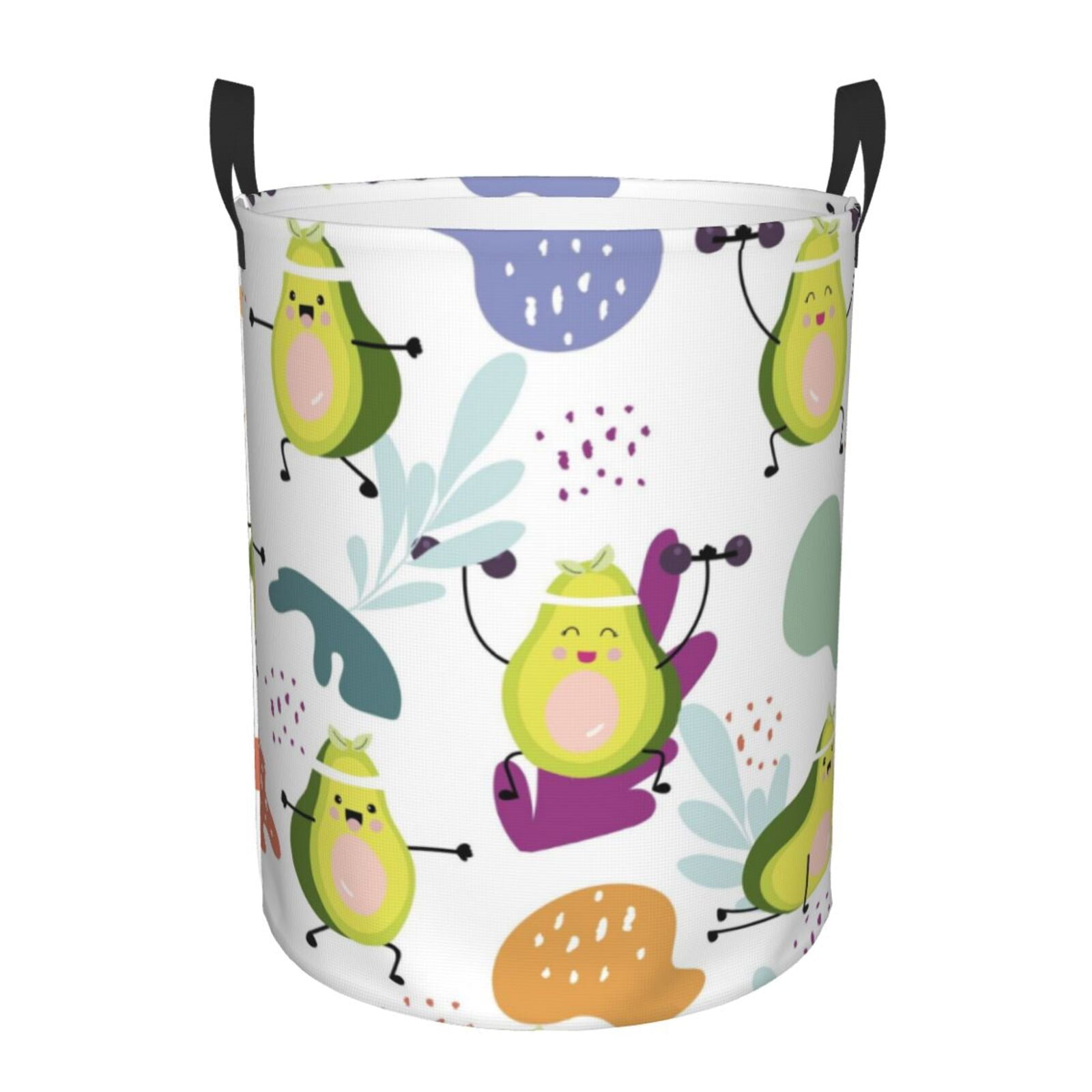 Qekee Orange Green Avocado print Laundry Hamper Basket, Hamper Basket ...