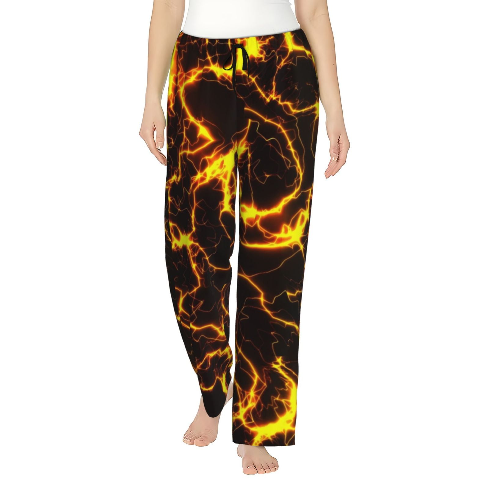 Qekee Orange Lightning Print Women Lounge Pants,Pajama Pants ,Comfy ...