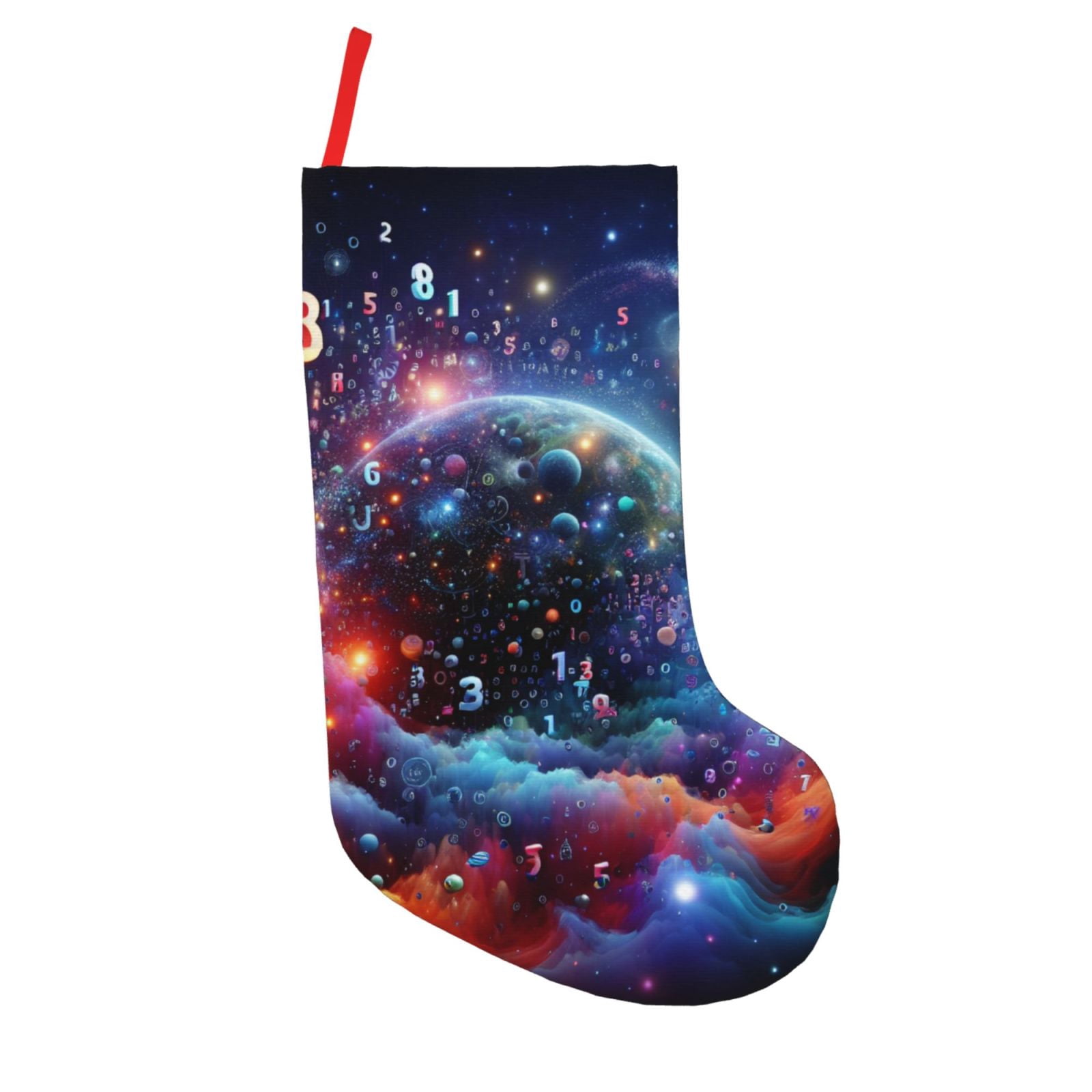 Qekee Outer Space Floating Numbers And Letters Print Christmas Stocking ...