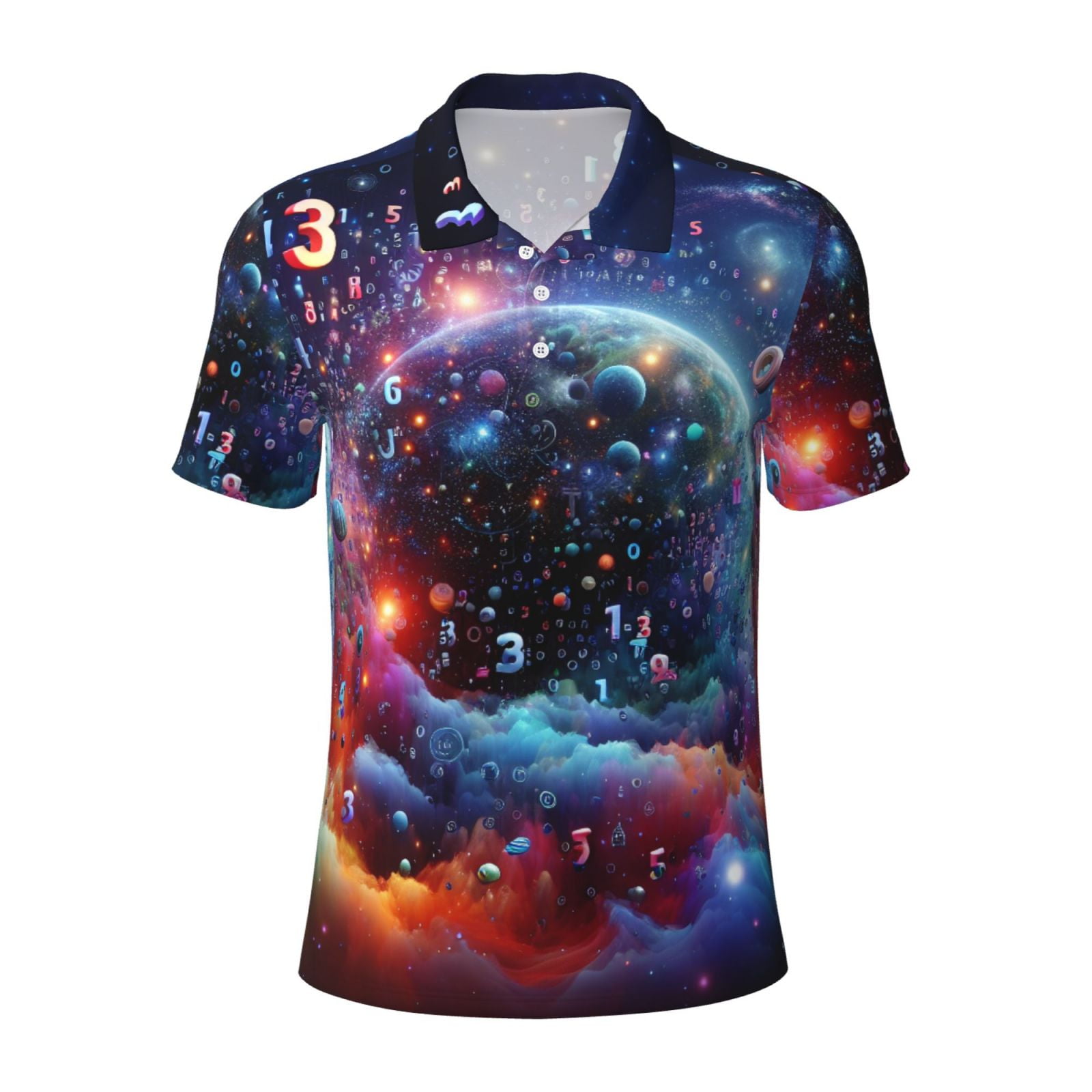 Qekee Outer Space Floating Numbers And Letters for Mens Polo Shirts ...