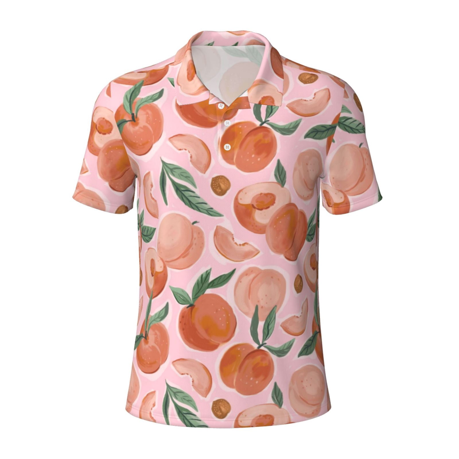 Qekee Painting Peach for Mens Polo Shirts Casual Short Sleeve Button ...