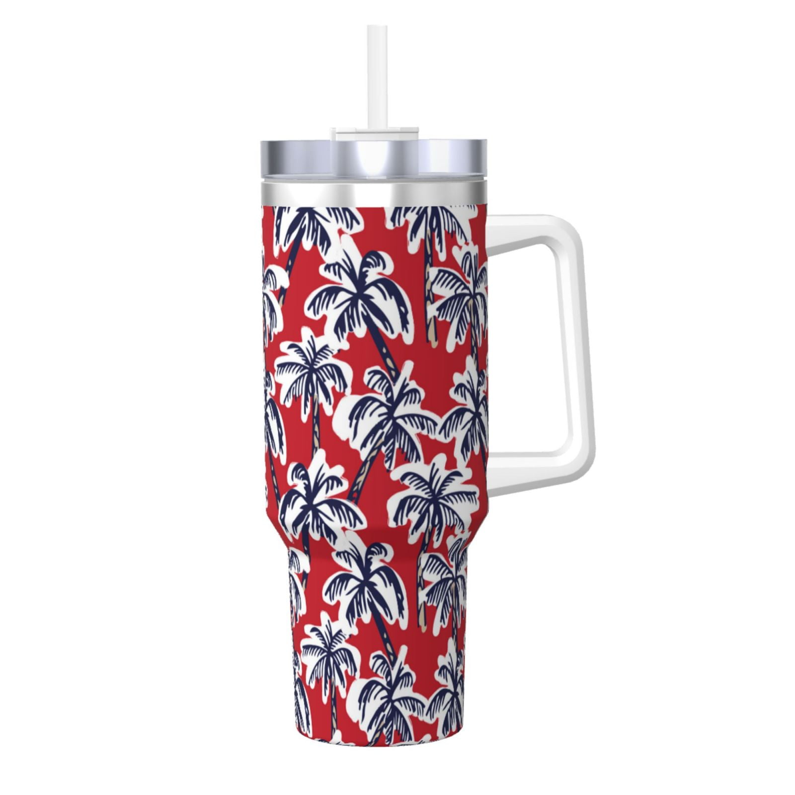 Qekee Palm Tree Pattern on Red Print 40 OZ Large Capacity Ice Bully Cup ...