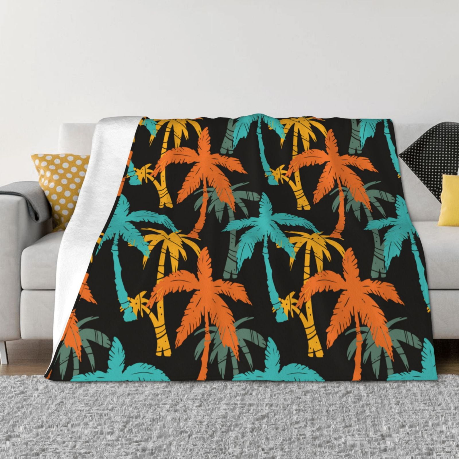 Qekee Palm Trees print Throw Blanket, Cotton Flannel Home Decor, All ...