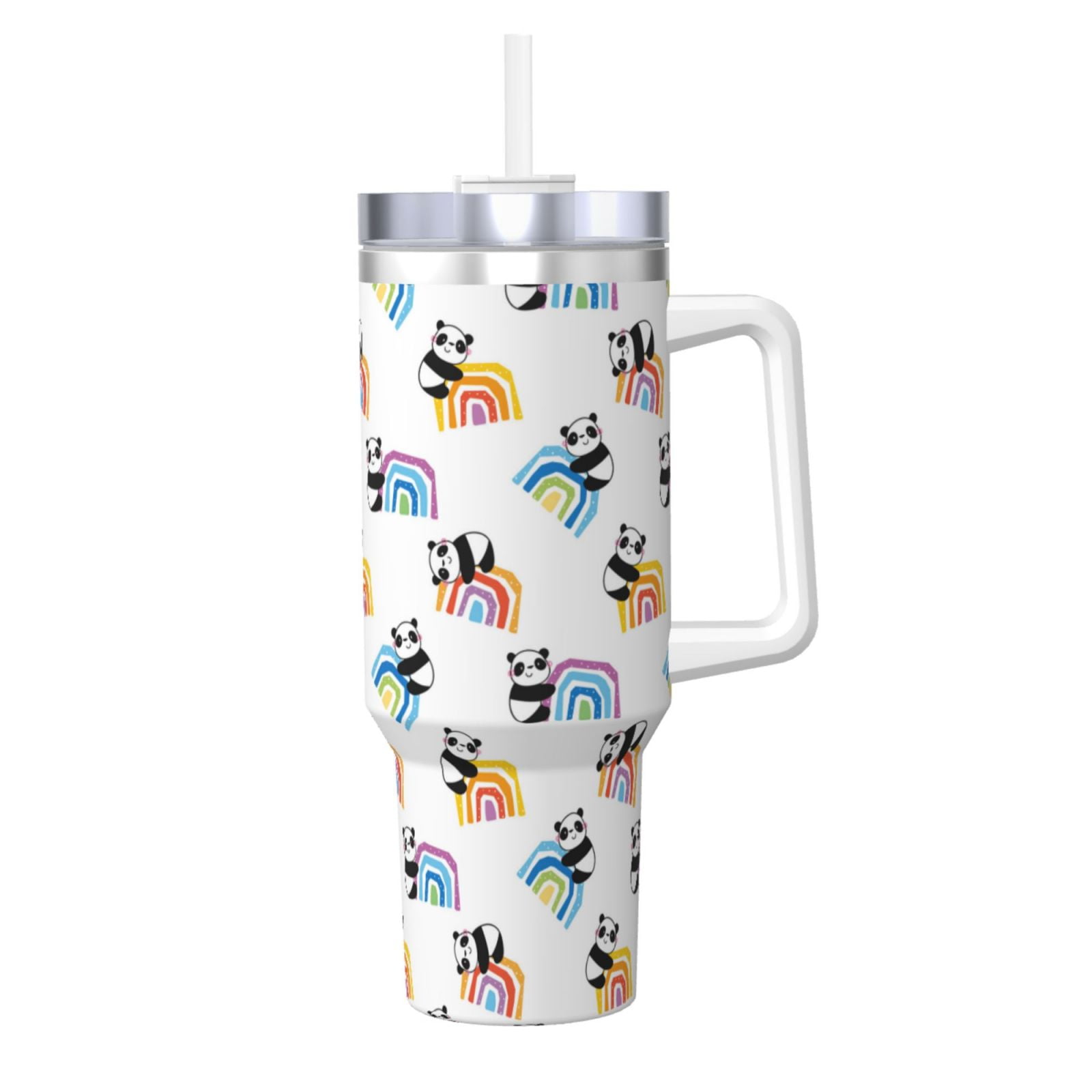Qekee Panda And Rainbow Print 40 OZ Large Capacity Ice Bully Cup With ...