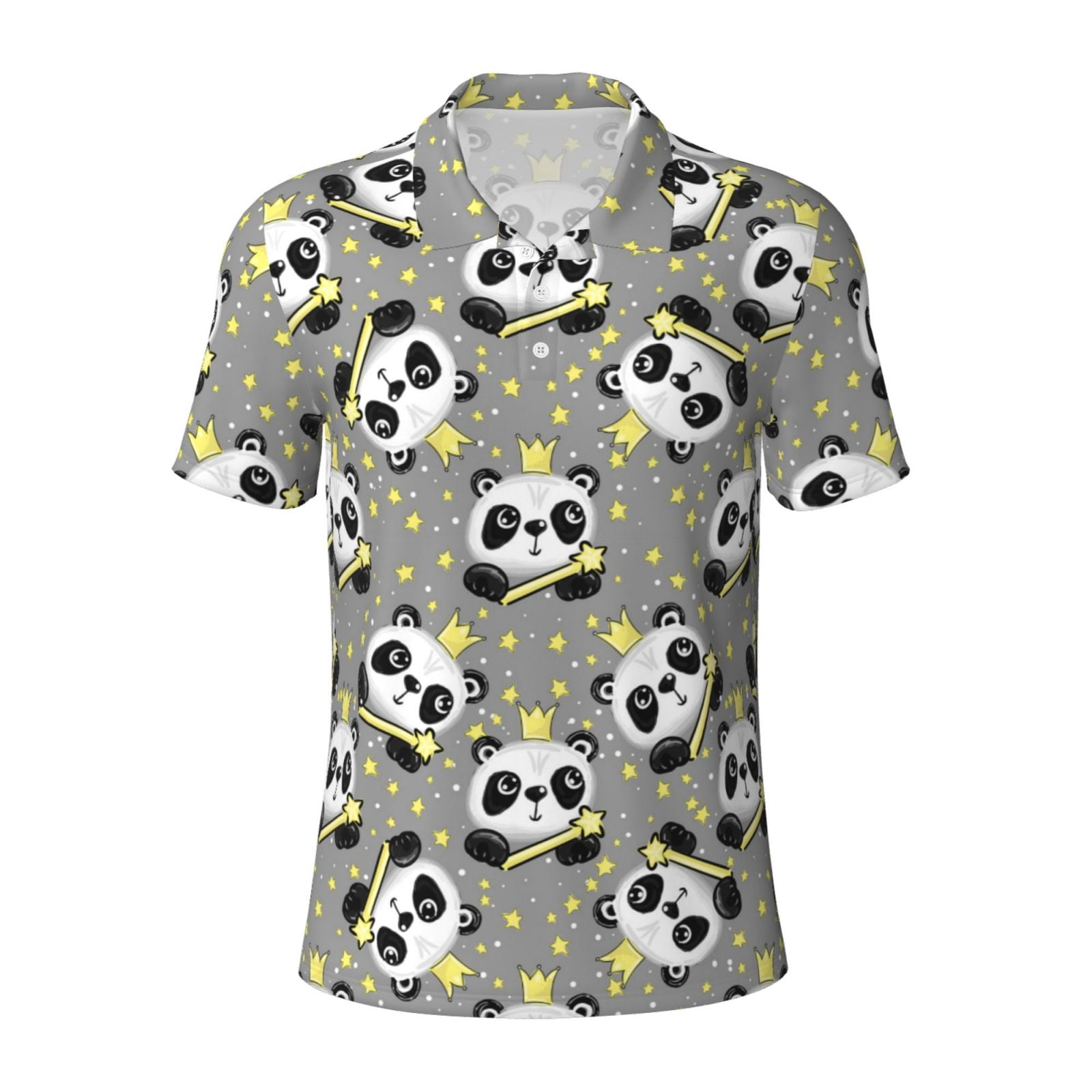 Qekee Panda With Crown And Stars for Mens Polo Shirts Casual Short ...