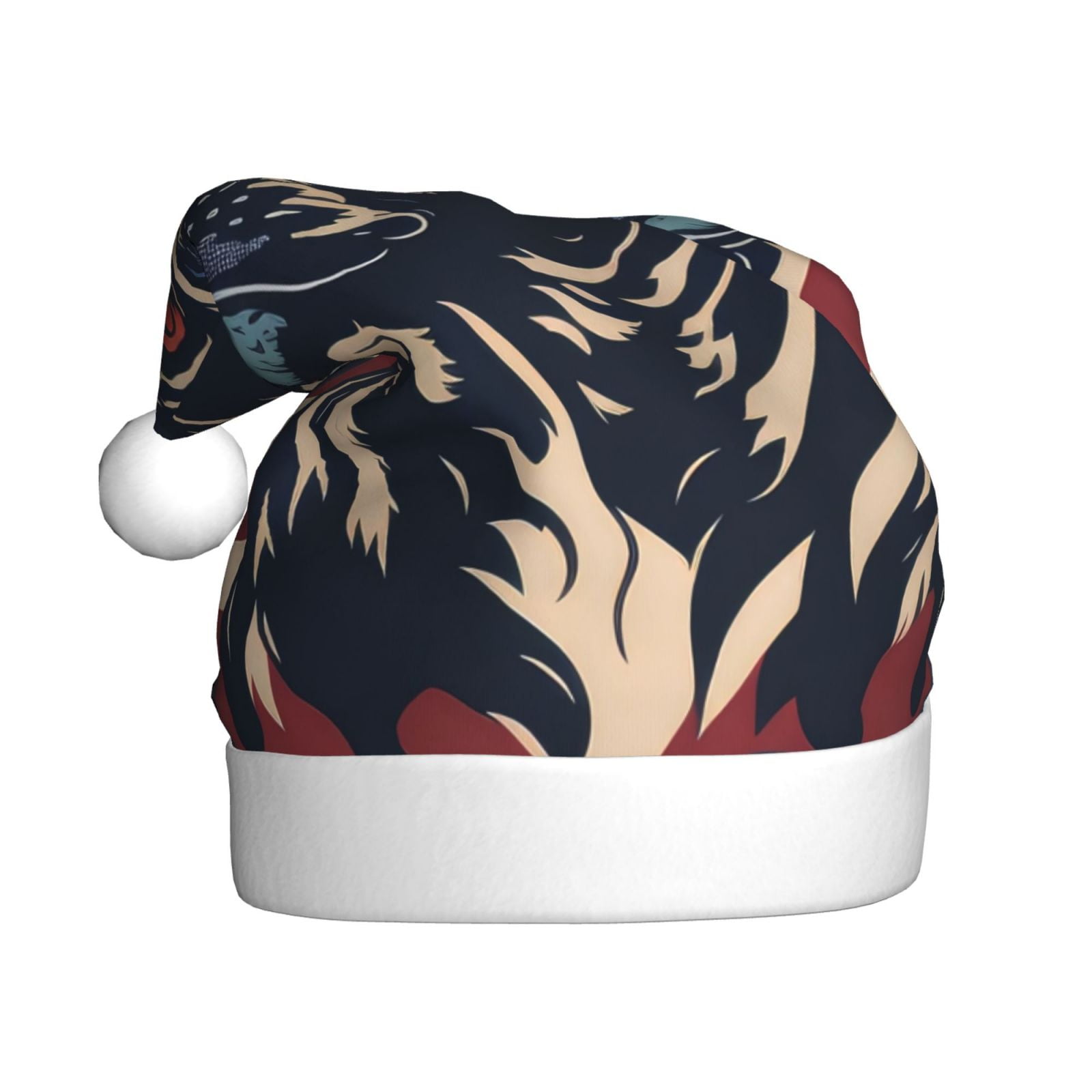 Qekee Patriotic Bulldog Art for Fluffy Red Santa Hats Set Plush Brim ...