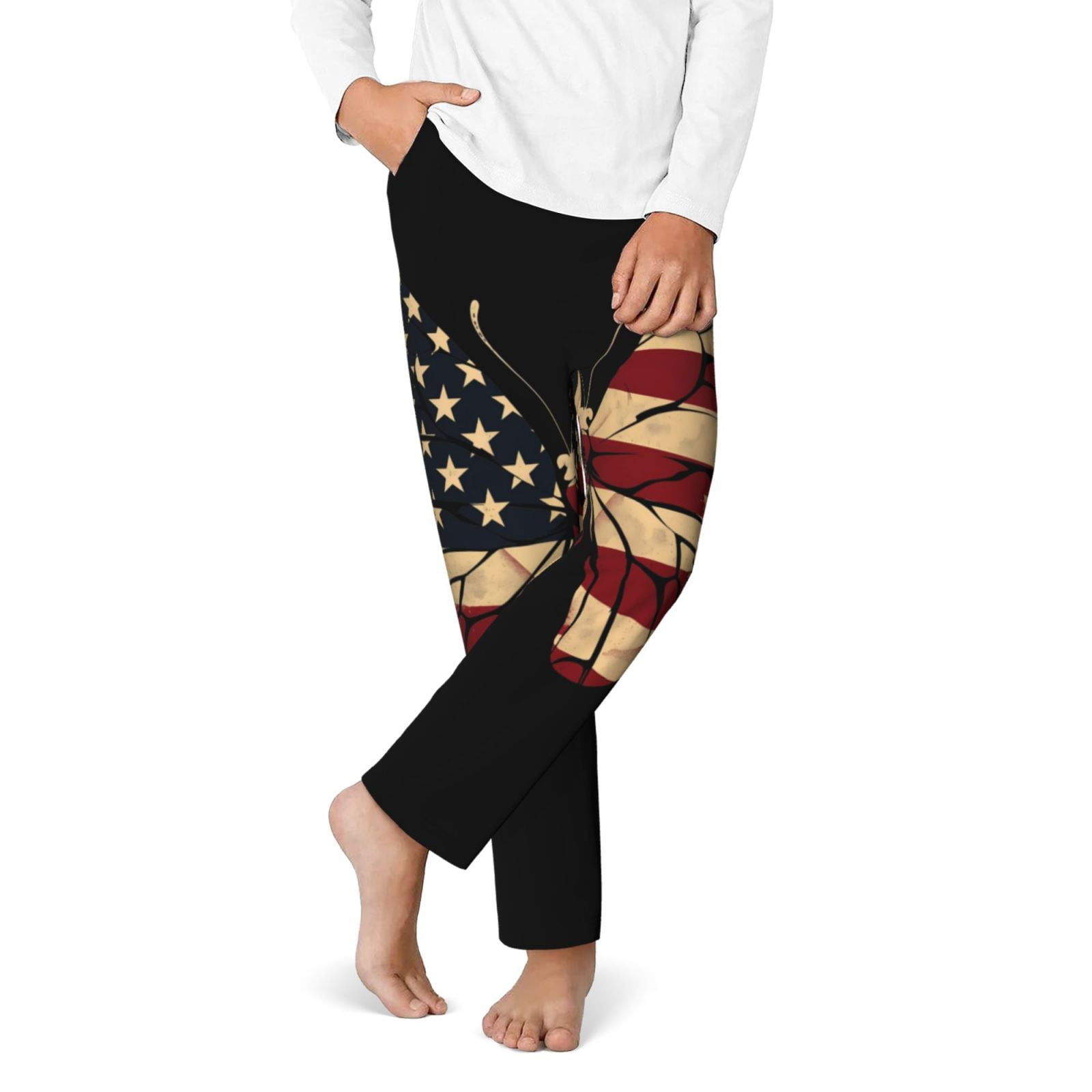 Qekee Patriotic USA Butterfly Art Print Kids Pajama Pants, Teenagers ...