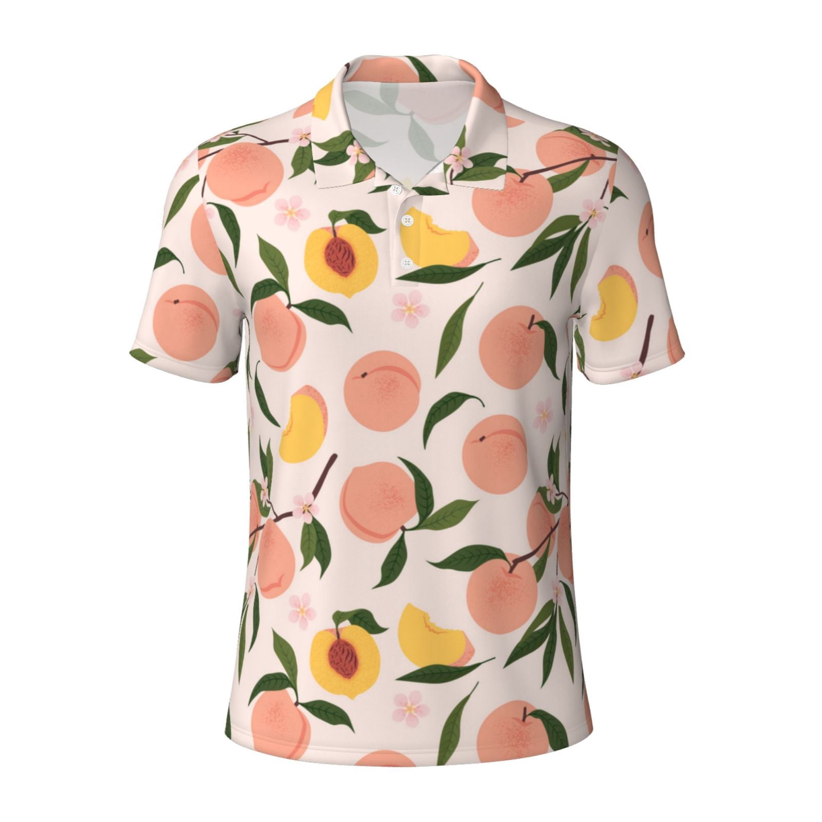 Qekee Peach With Leaves1 for Mens Polo Shirts Casual Short Sleeve ...