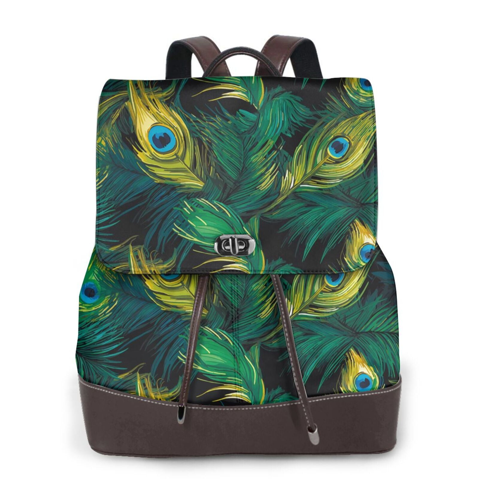 Qekee Peacock Feathers2 Print Leather Backpack Purse for Women,Ladies ...