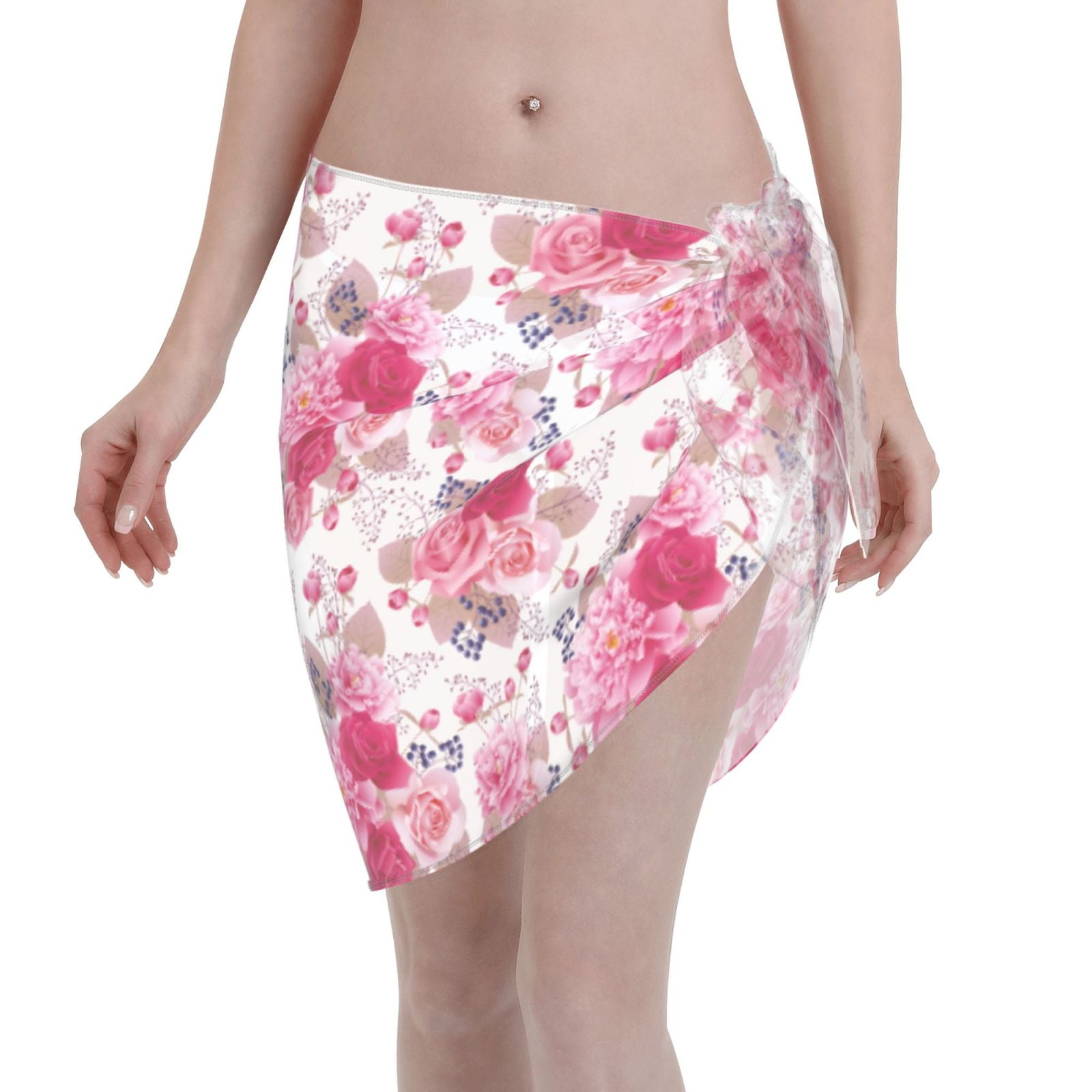 Qekee Peonies And Roses Women's Short Sarongs Cover Ups Sheer Bikini Wraps for Swimwear ...