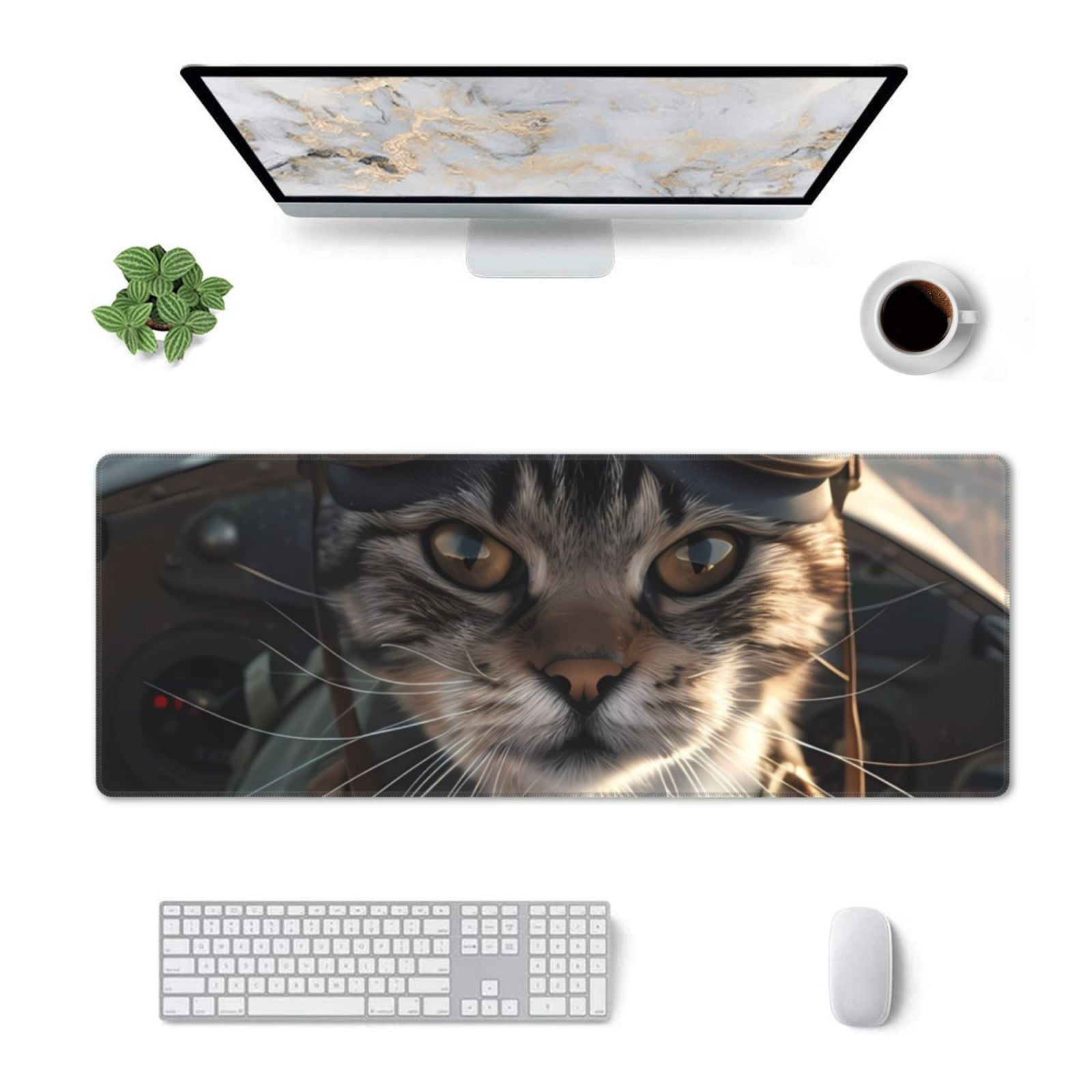 Qekee Pilot Cat In Vintage Plane Print Mouse Pad,Desk Pad Protector ...