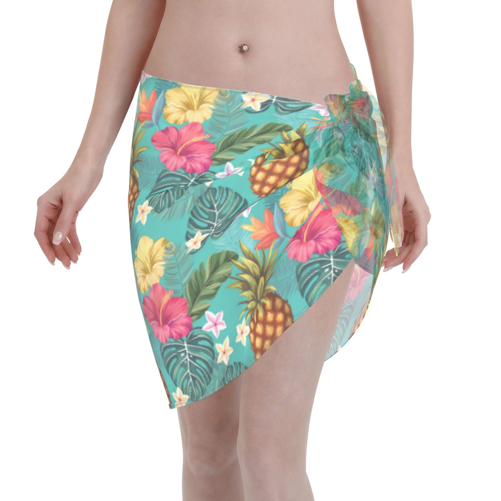 Qekee Pineapple Women's Short Sarongs Cover Ups Sheer Bikini Wraps for ...
