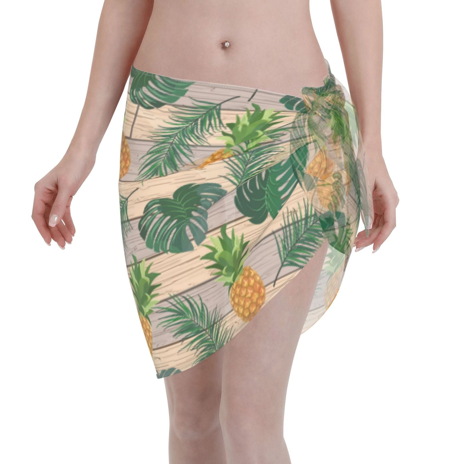 Qekee Pineapples Palm Leaves Women's Short Sarongs Cover Ups Sheer Bikini Wraps for Swimwear ...