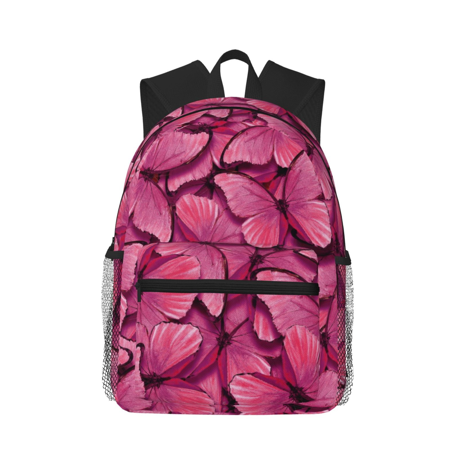 Qekee Pink Butterfly print Backpack for Men and Women - Basic Bookbag ...