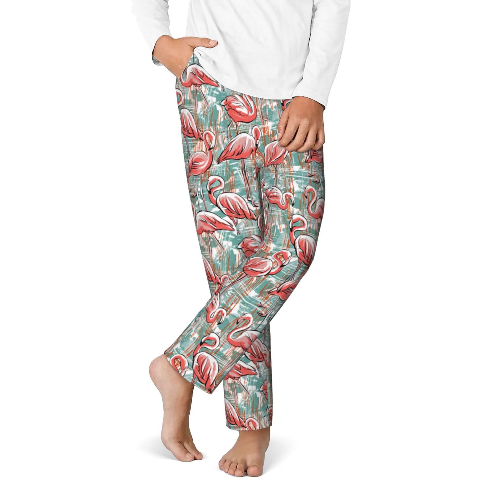 Qekee Pink Flamingo Print Kids Pajama Pants, Teenagers' Bottom ...