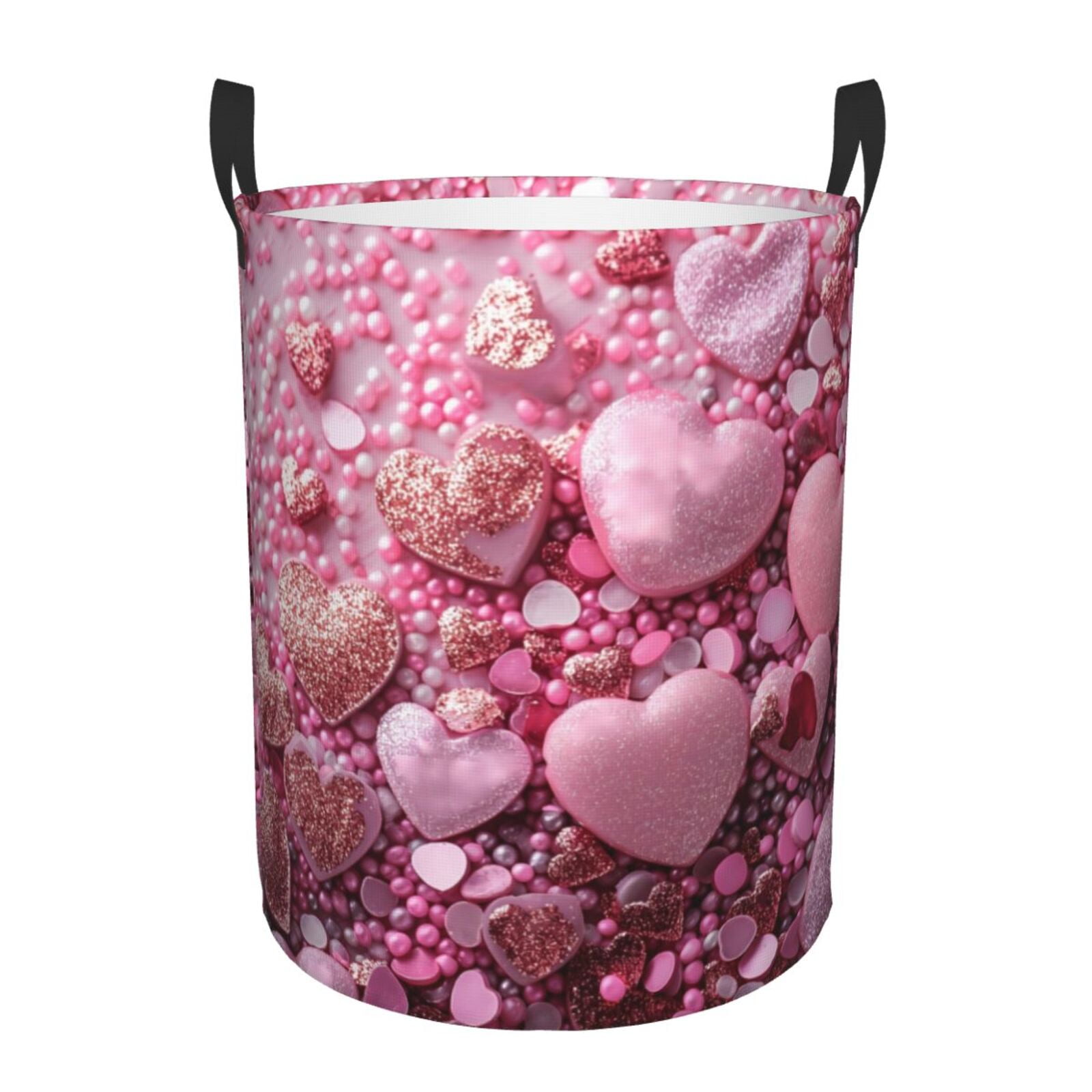 Qekee Pink Glitter Heart Candy Print Laundry Hamper Basket, Laundry ...